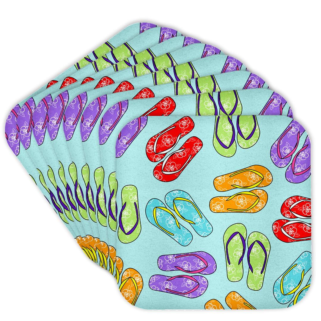 3drose, Colorful Flip Flop Print - Blue Background, Set of 8 Coasters ...