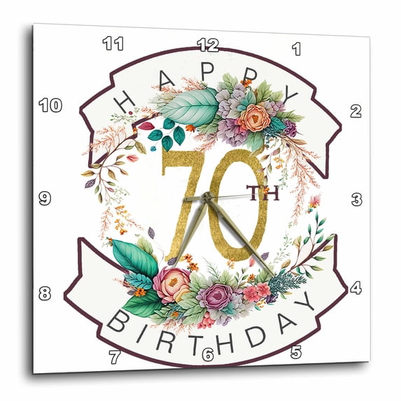 3drose, Colorful Floral Wreath Happy 70th Birthday, 10x10 Wall Clock ...