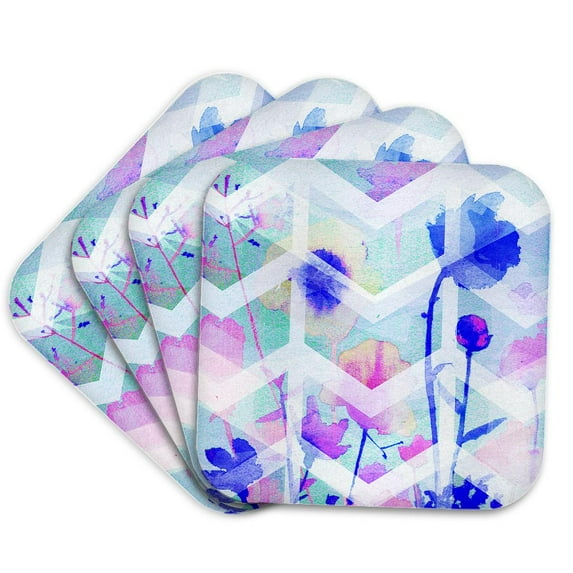 3drose, Colorful Flowers with Blue Background and Chevron Stripe, Set ...