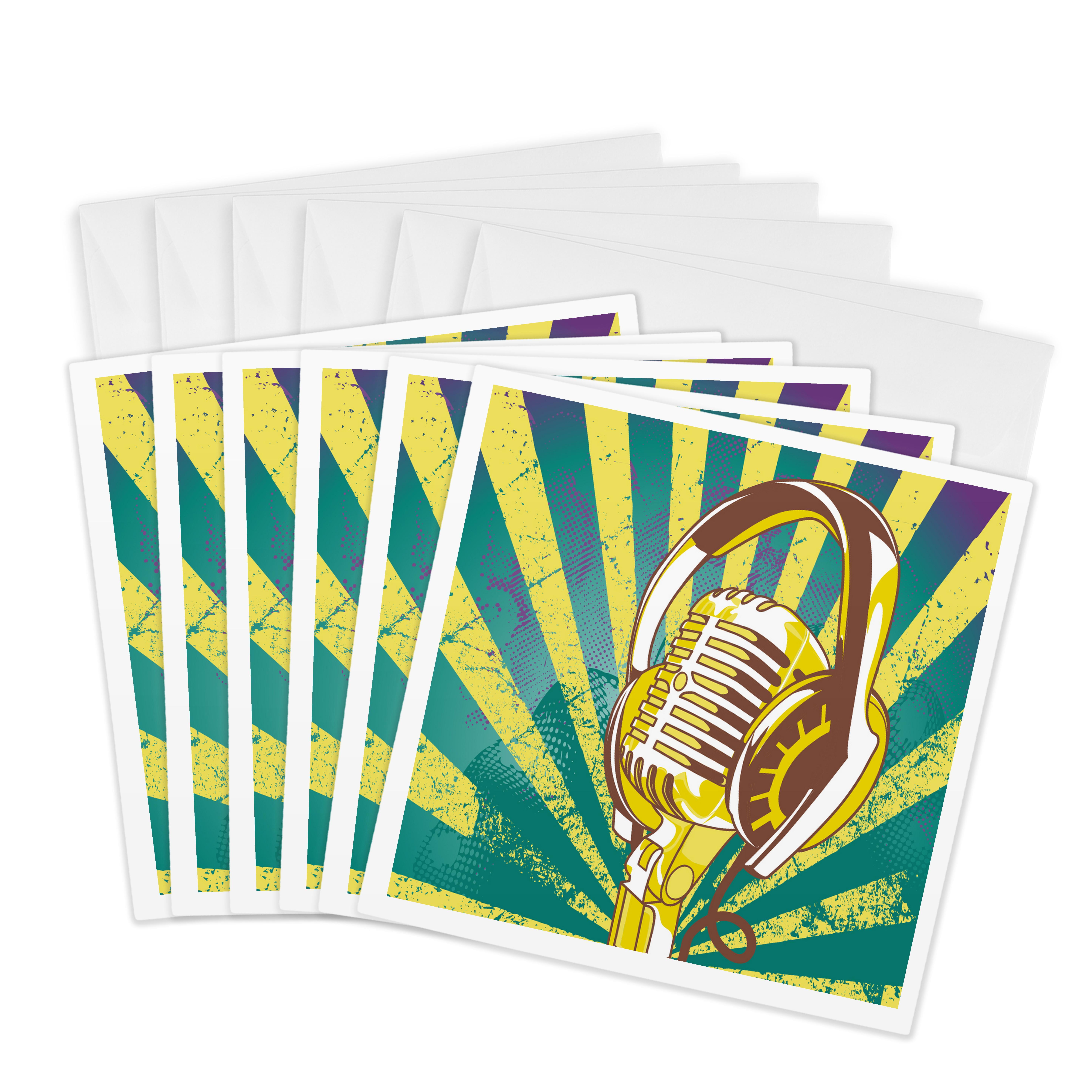 3drose, Colorful Mic Microphone and Headphones on Grunge Halftone Rays ...