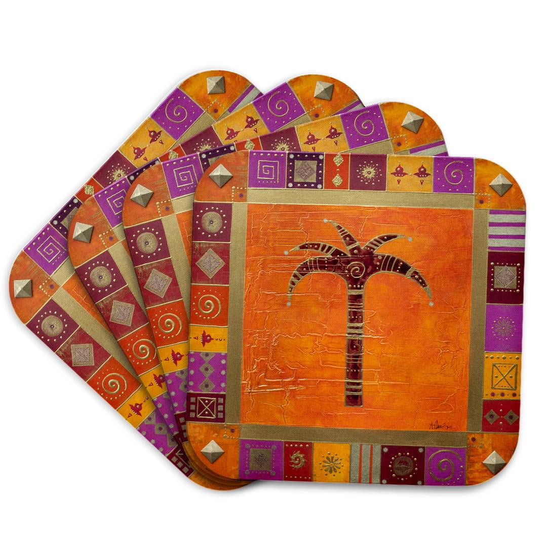 3drose, Colorful Palm Tree Collage Painting in Orange, Pink and Gold ...