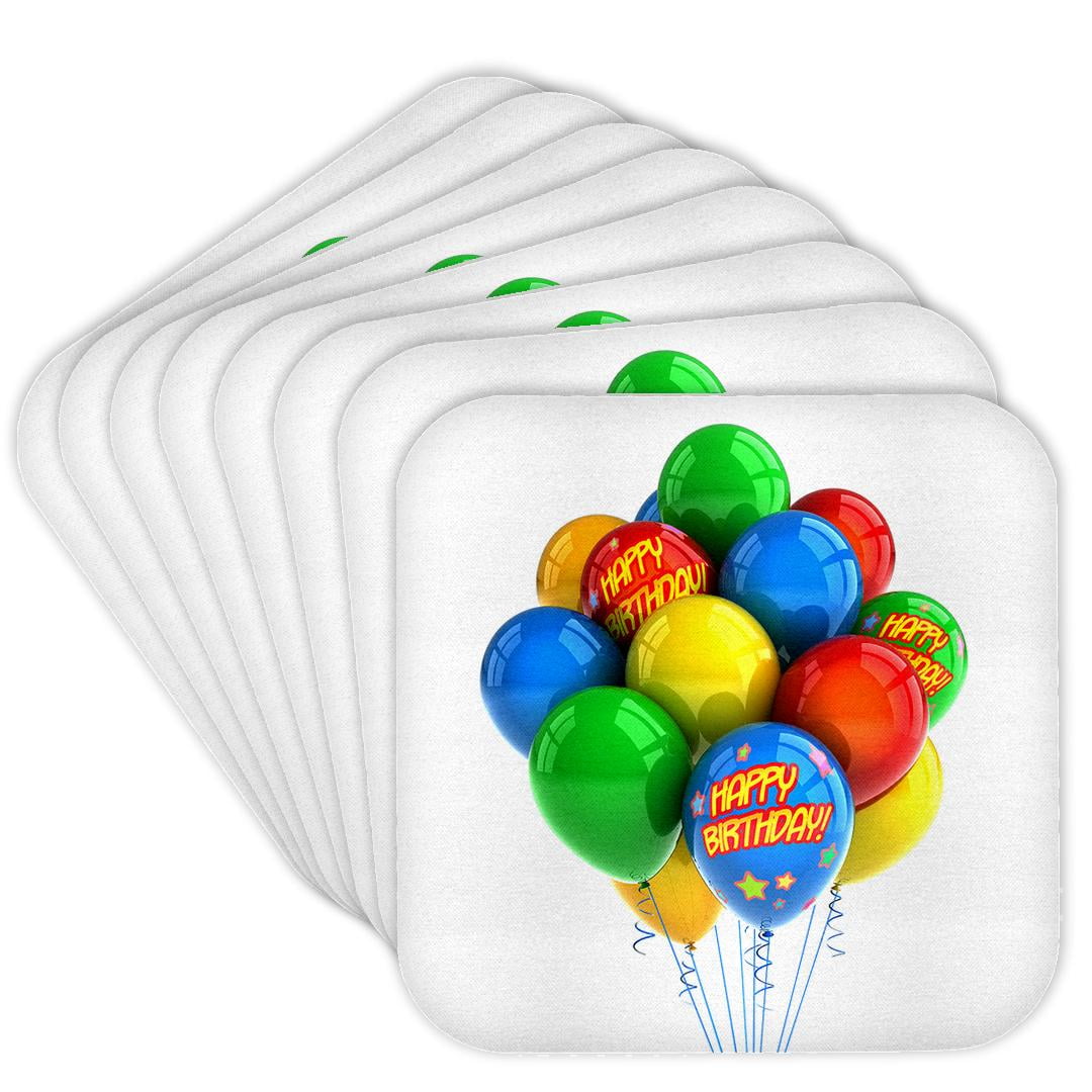 3drose, Colorful Party Balloons Happy Birthday, Set of 8 Coasters ...