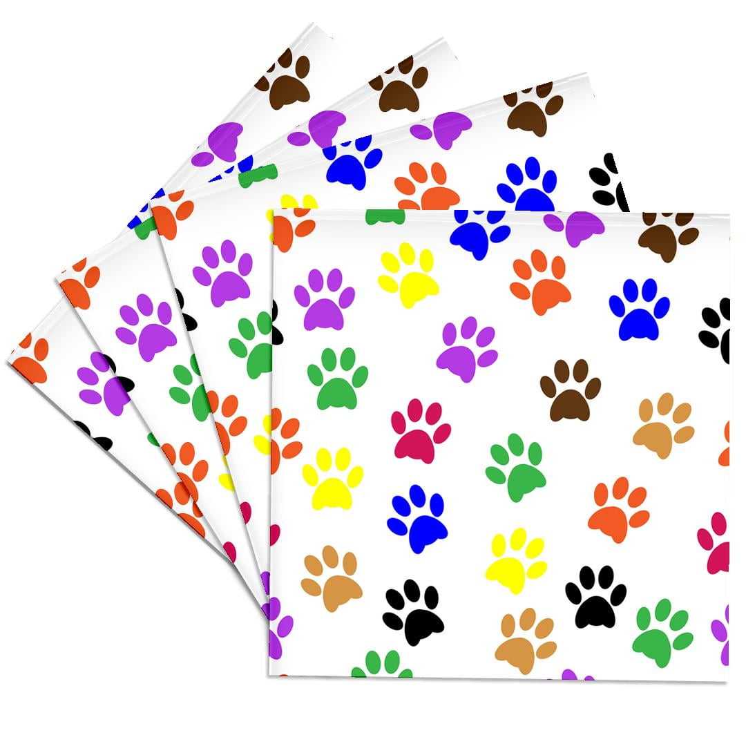 3drose, Colorful Paw Prints on White Background Trendy Work, Set of 4 ...