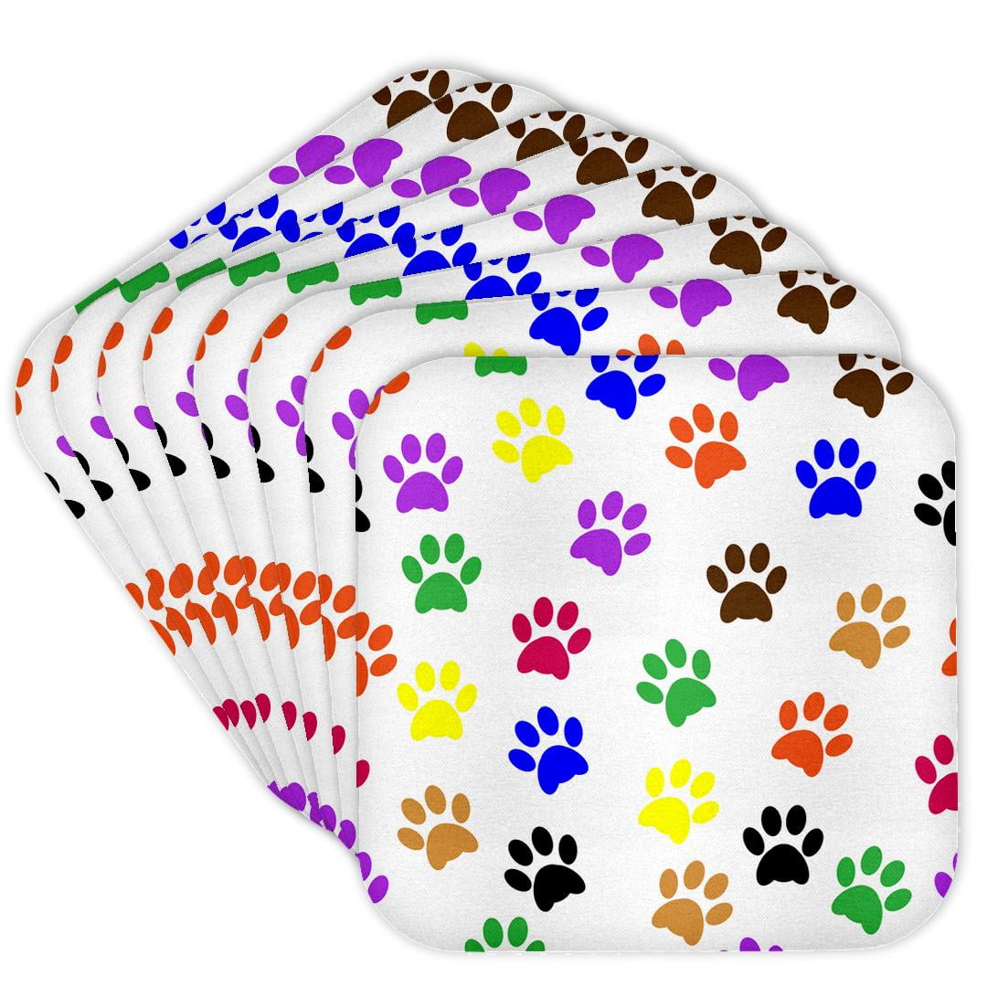 3drose, Colorful Paw Prints on White Background Trendy Work, Set of 8 ...
