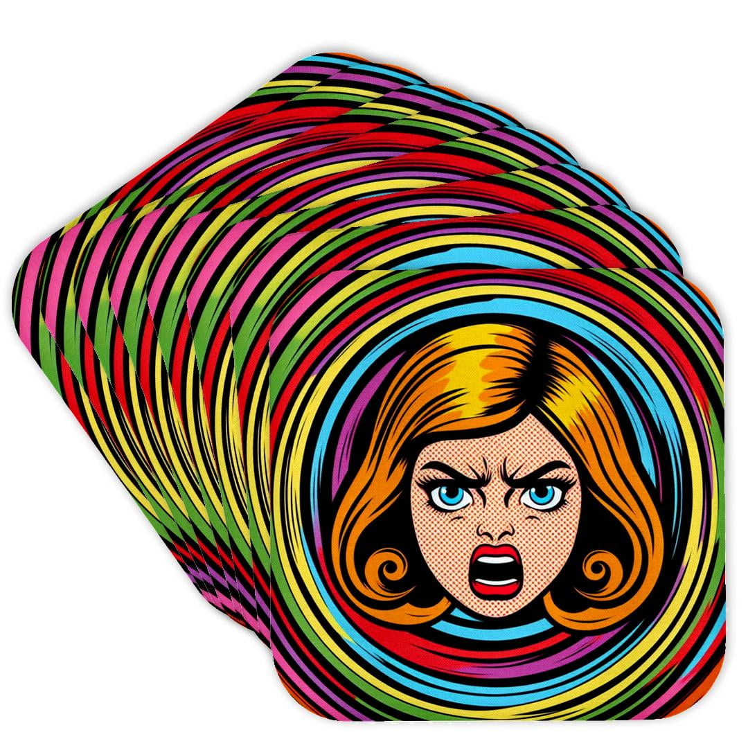 3drose, Colorful Pop Art of an Angry Girl, Set of 8 Coasters - Cork ...