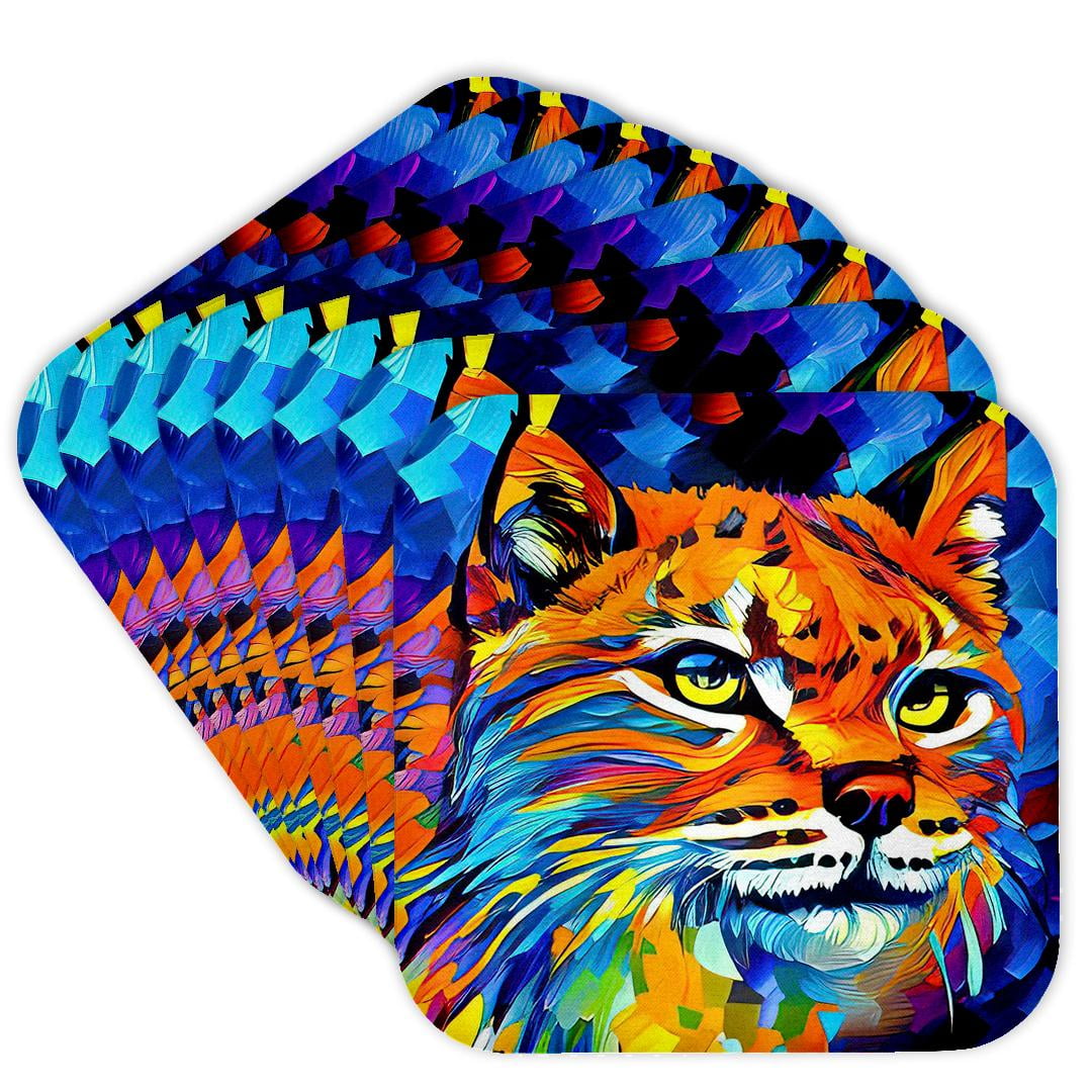 3drose, Colorful Portrait of a Lynx or Bobcat Wild Cat. Orange and Blue ...