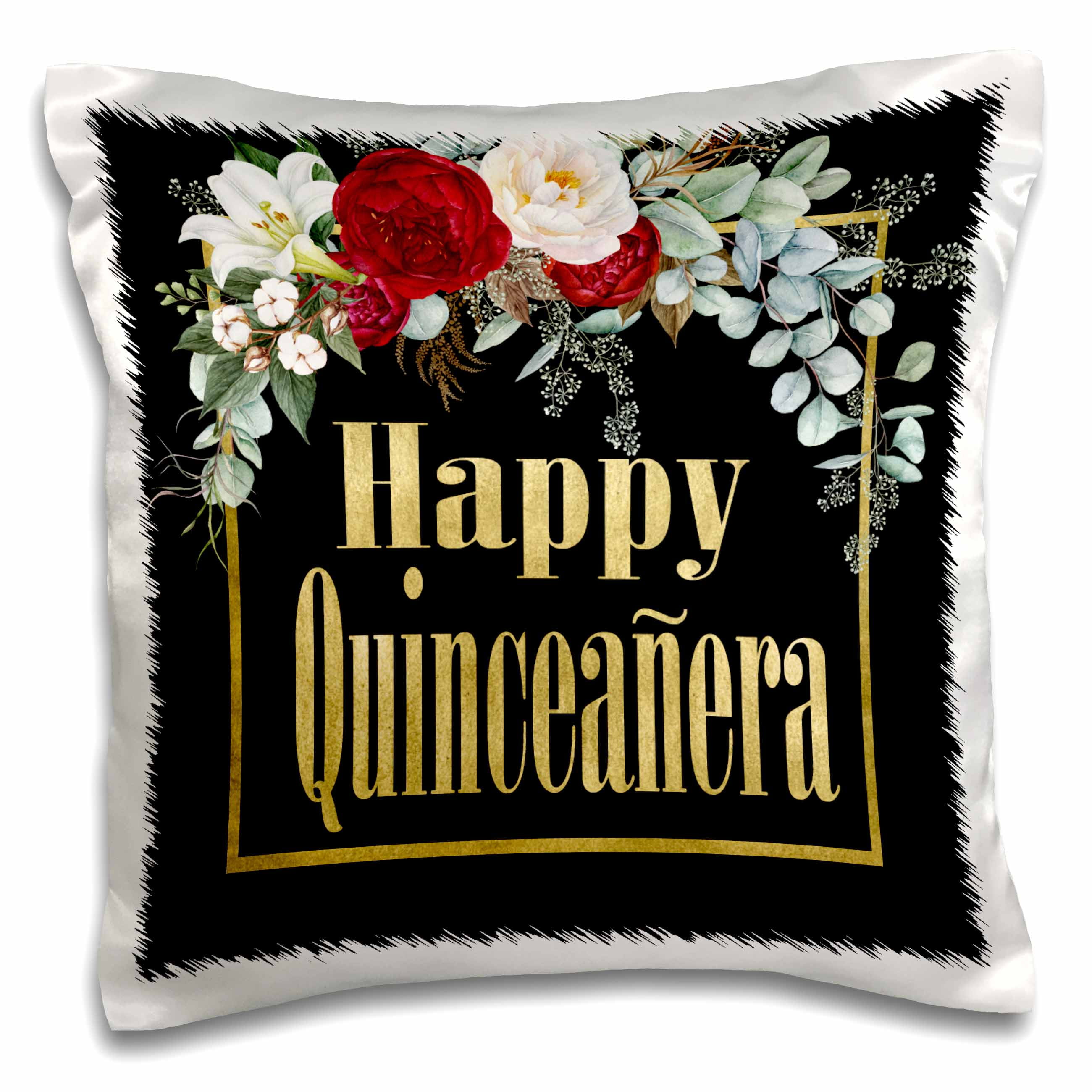 3drose, Colorful Red and Pink Flowers Image of Gold Happy Quinceanera ...