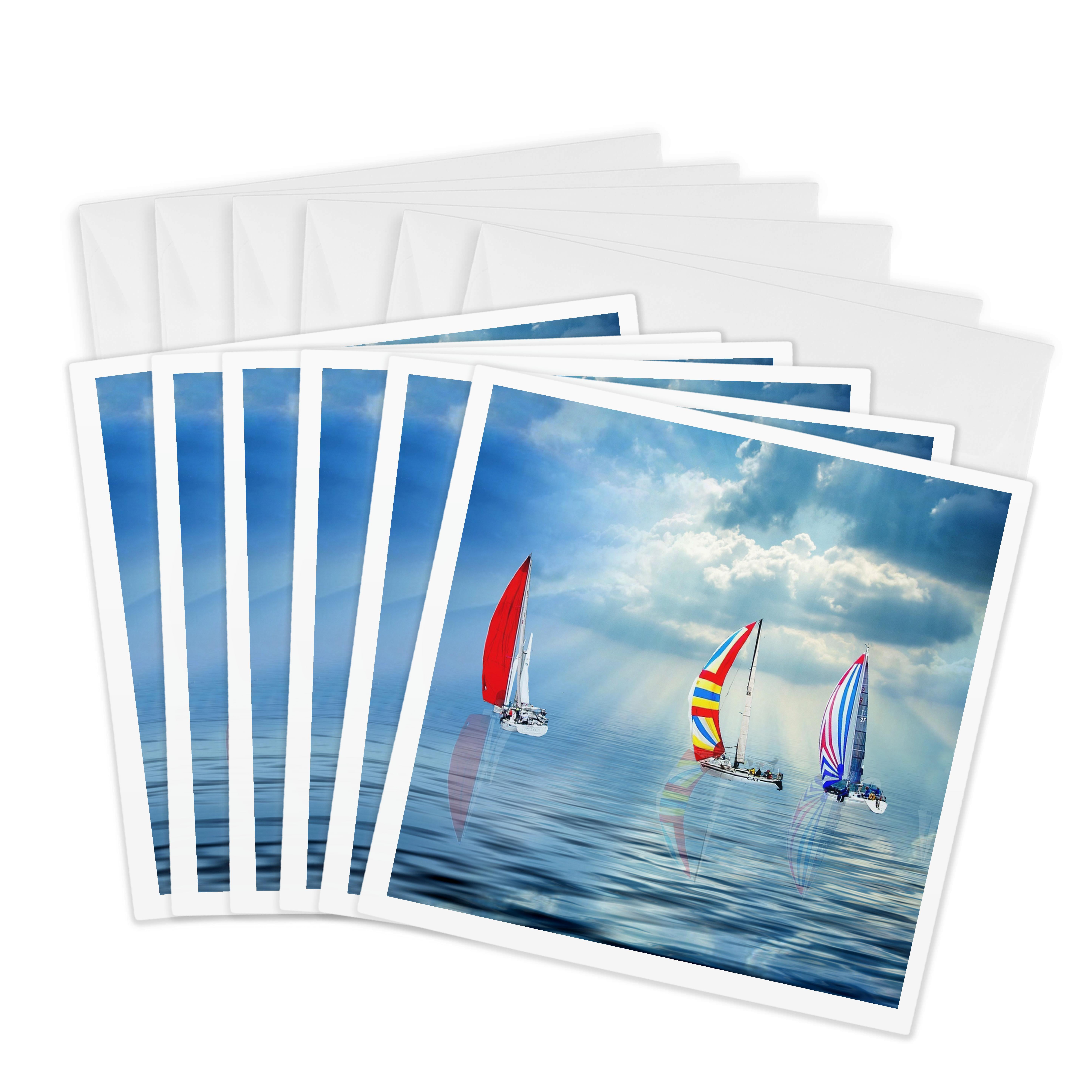 3drose, Colorful Sailboats on a Calm Ocean Nautical Sailing Theme, 6 ...