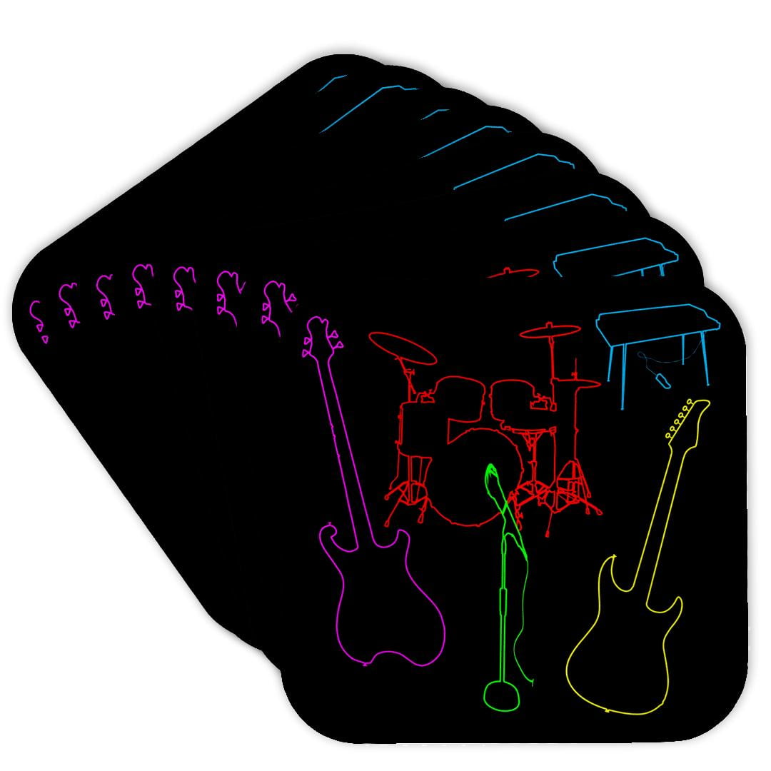 3drose, Colorful Silhouette Images of Guitars, Drums, Keyboard ...