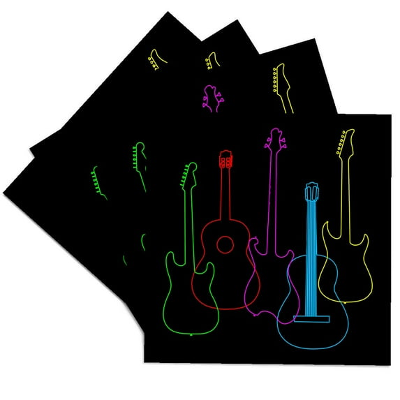 3drose, Colorful Silhouette Images of Guitars on Black Background, Set ...