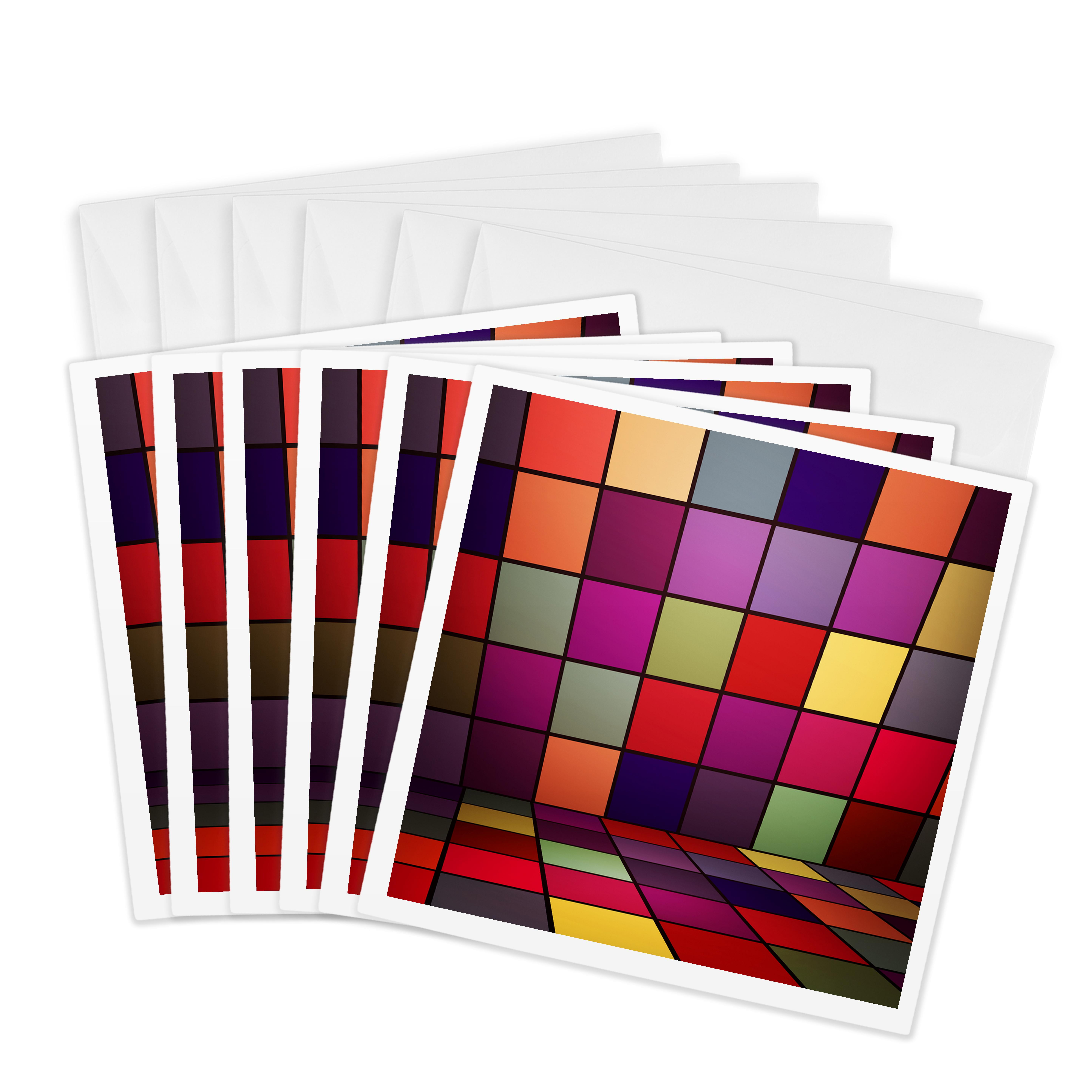 3drose, Colorful Squares Pattern Creates a Room Effect, 6 Greeting ...