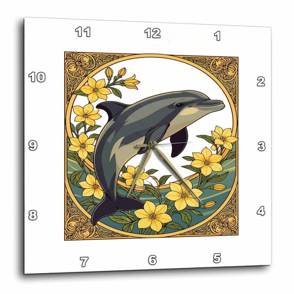 3drose, Common Bottlenose Dolphin with Yellow Jasmine Flowers, 15x15 ...