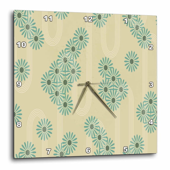 3drose, Contemporary Aqua Flower Clusters Pattern, 13x13 Wall Clock ...