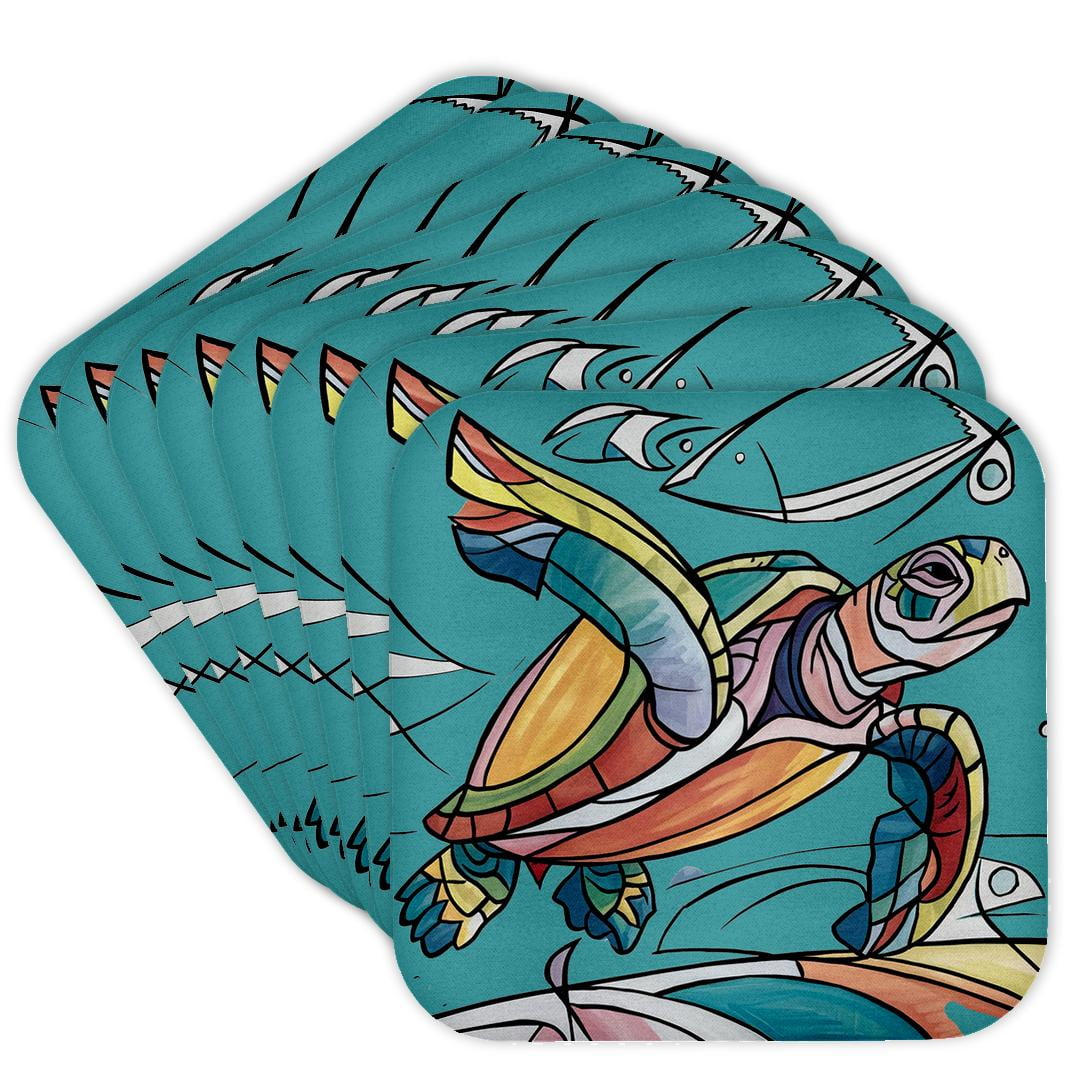 3drose, Cool Cute Sea Turtle Swimming Beach Abstract Art Nature, Set of ...