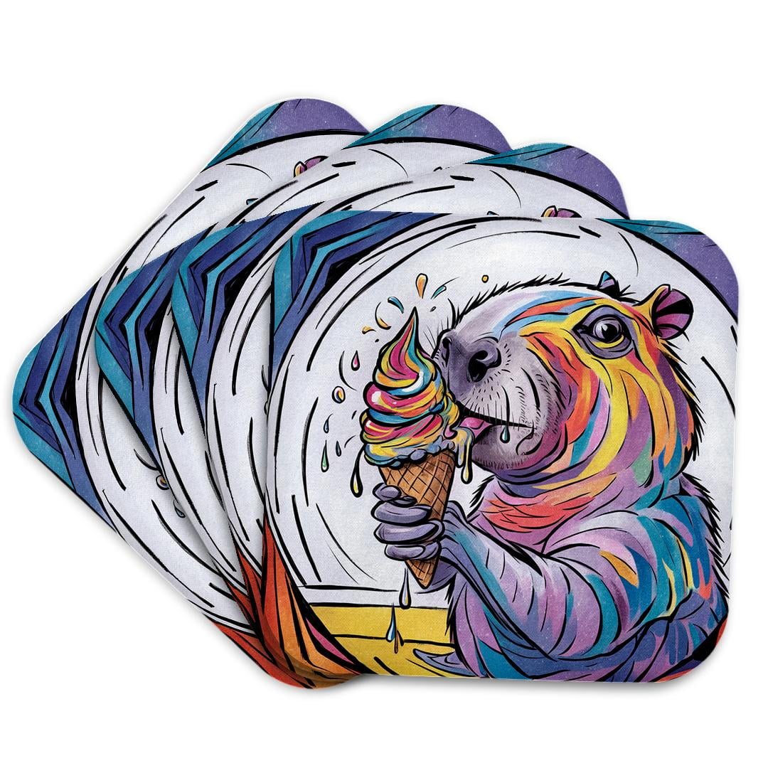 3drose, Cool Funny Colorful Capybara Eating Ice Cream Cone Abstract Art ...