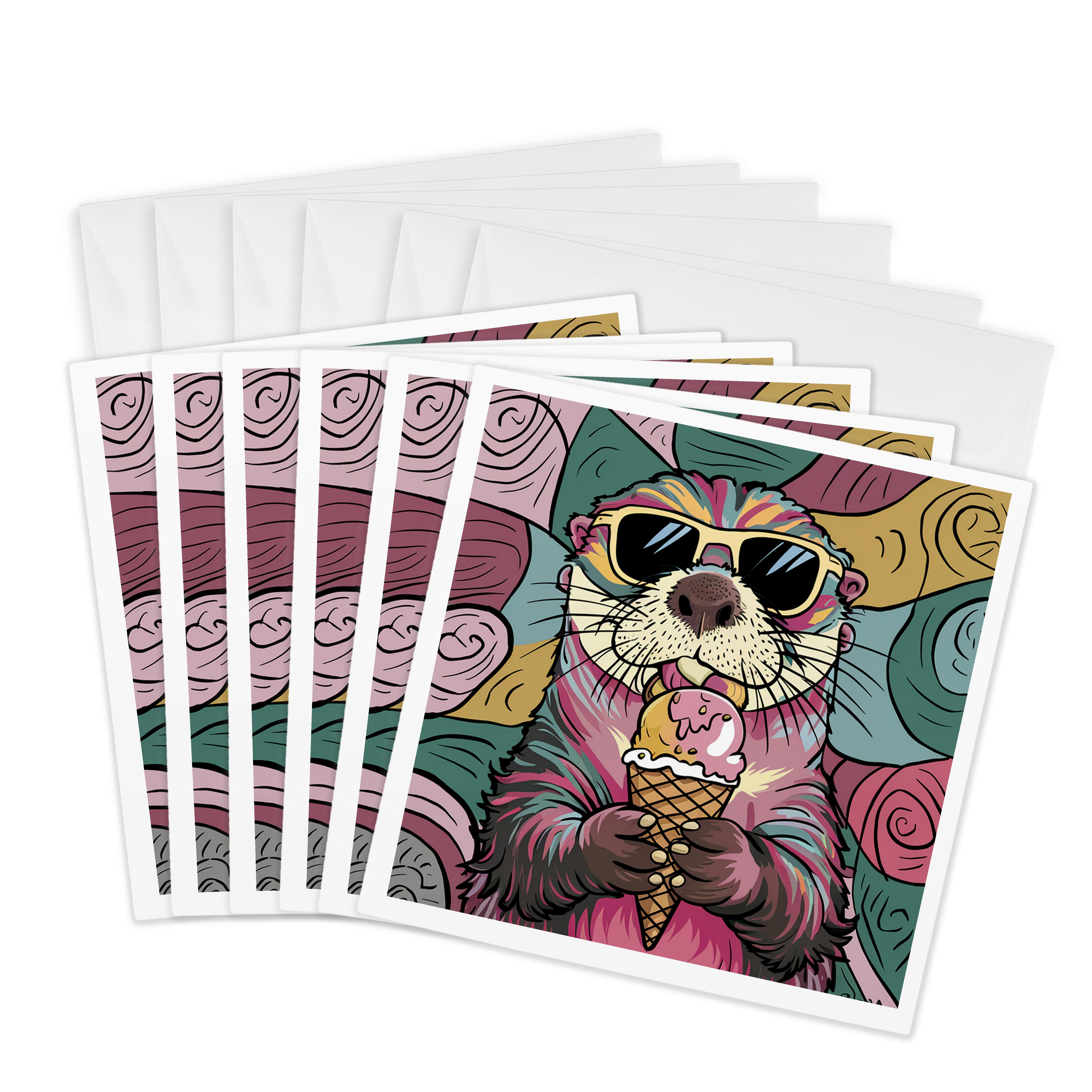 3drose, Cool Funny Colorful Sea Otter Eating Ice Cream Cone Abstract ...