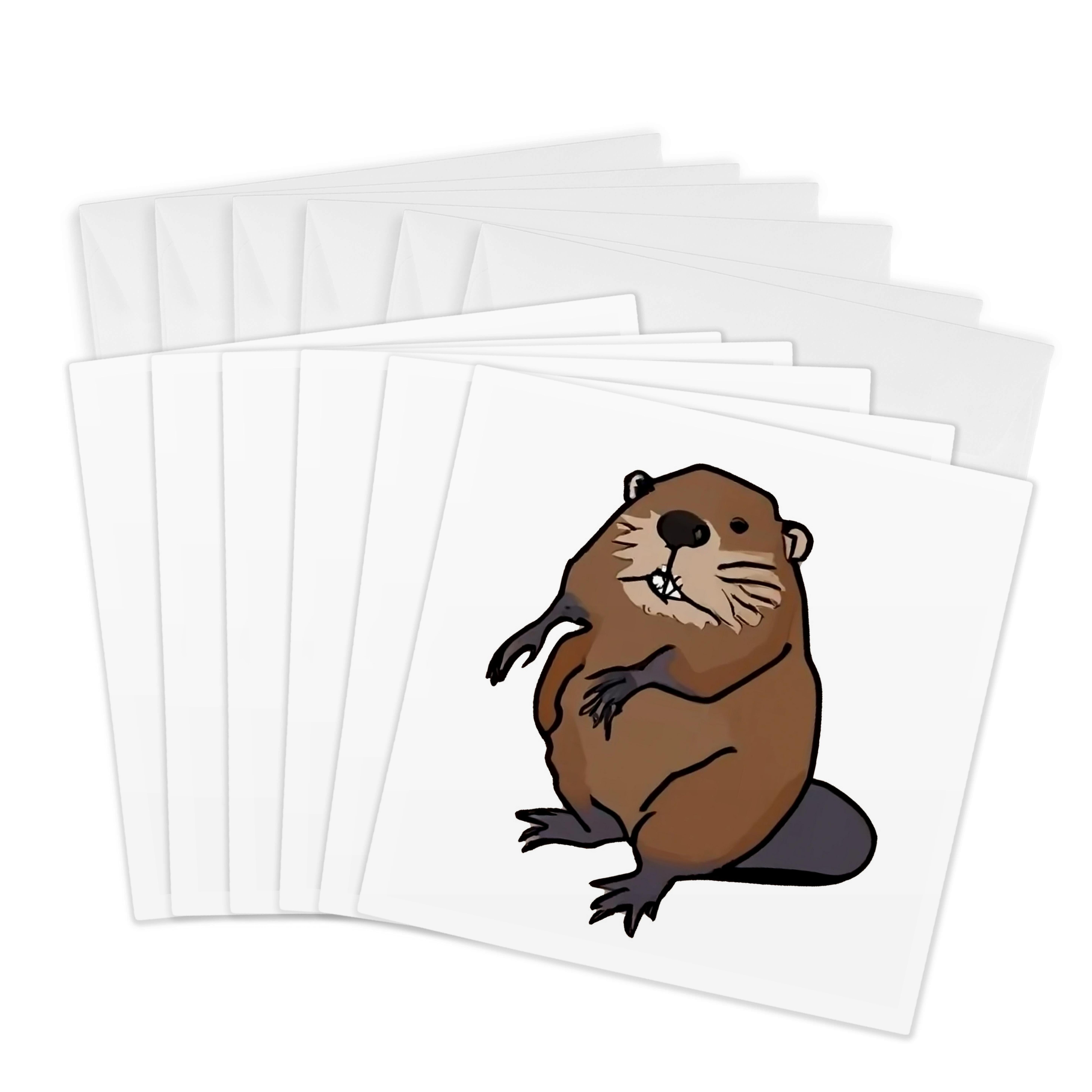 3drose, Cool Funny Cute Beaver Cartoon, 6 Greeting Cards with Envelopes ...