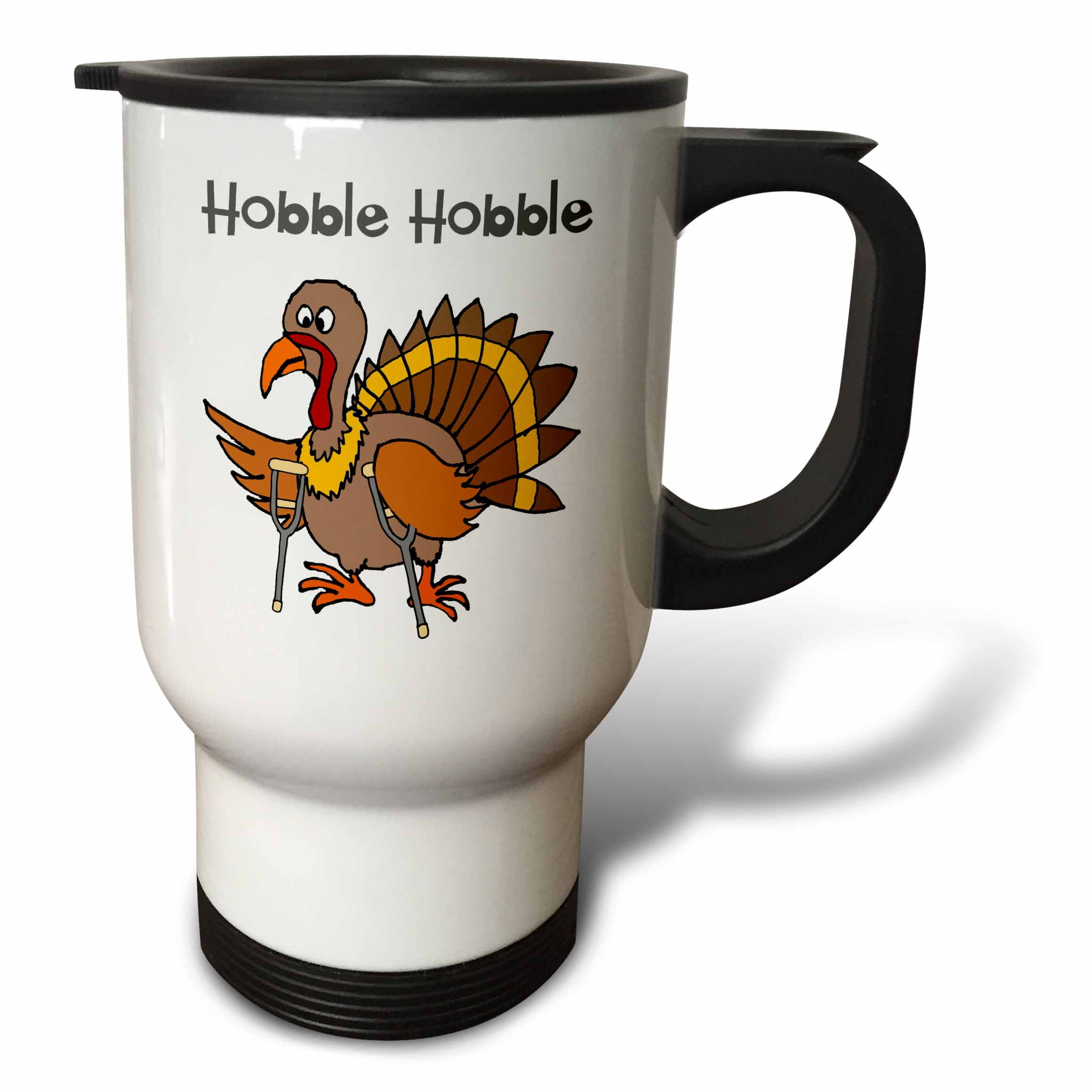 3drose, Cool Funny Cute Turkey with Crutches Hobble Hobble Pun, 14oz ...