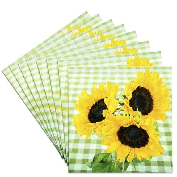 3drose, Country Sunflowers on Checkered Tablecloth, Set of 8 Ceramic ...