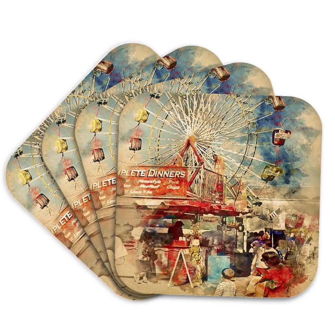 3drose, County Fair Day Midway Rides Food Booth Watercolor Style ...