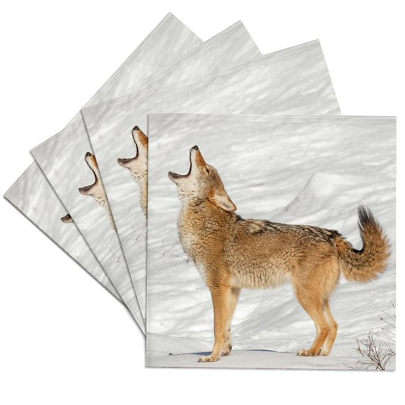 3drose, Coyote Howling in Winter, Montana, Set of 4 Ceramic Tile ...