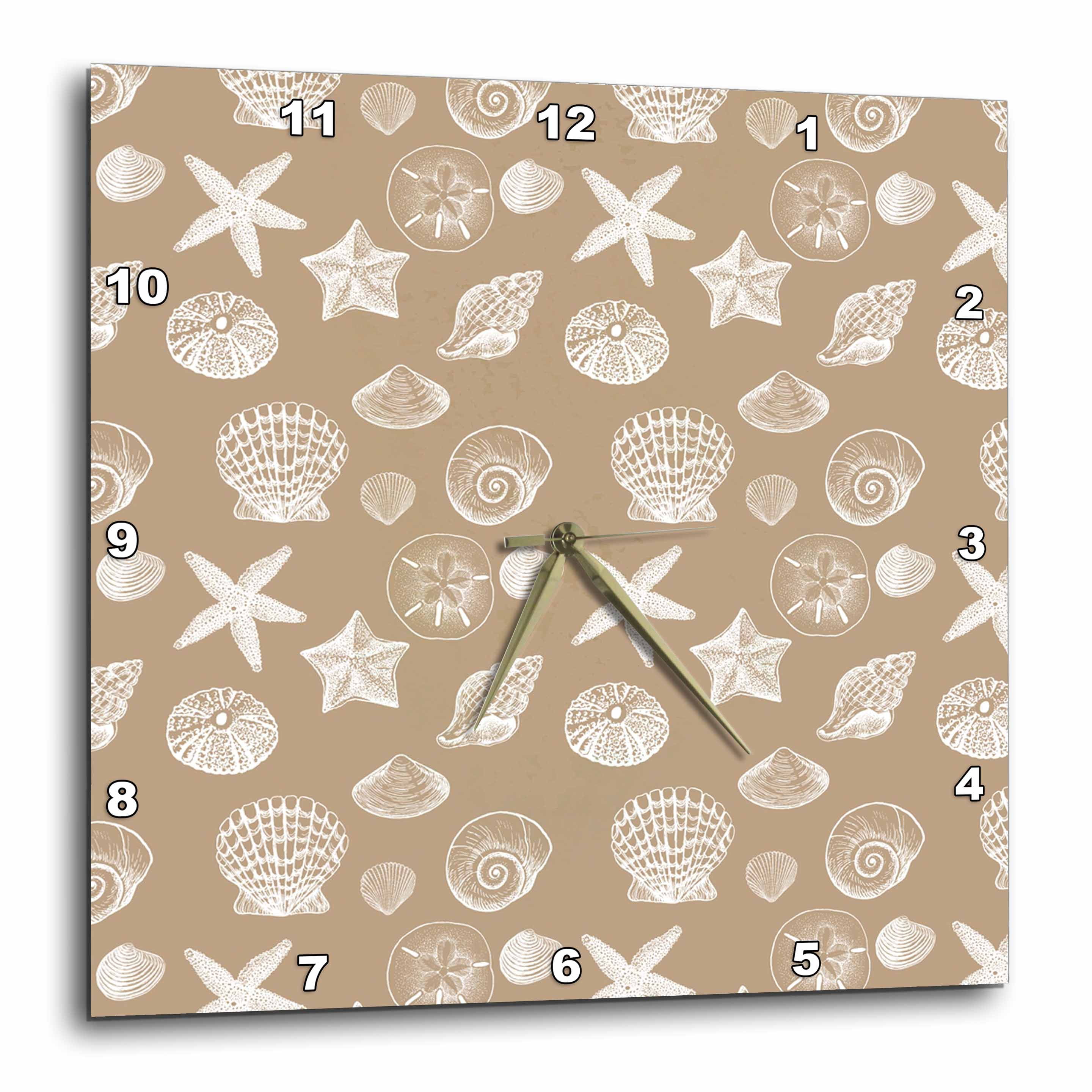 3drose, Creamy Sand and White Beach Sea Shells, 10x10 Wall Clock ...