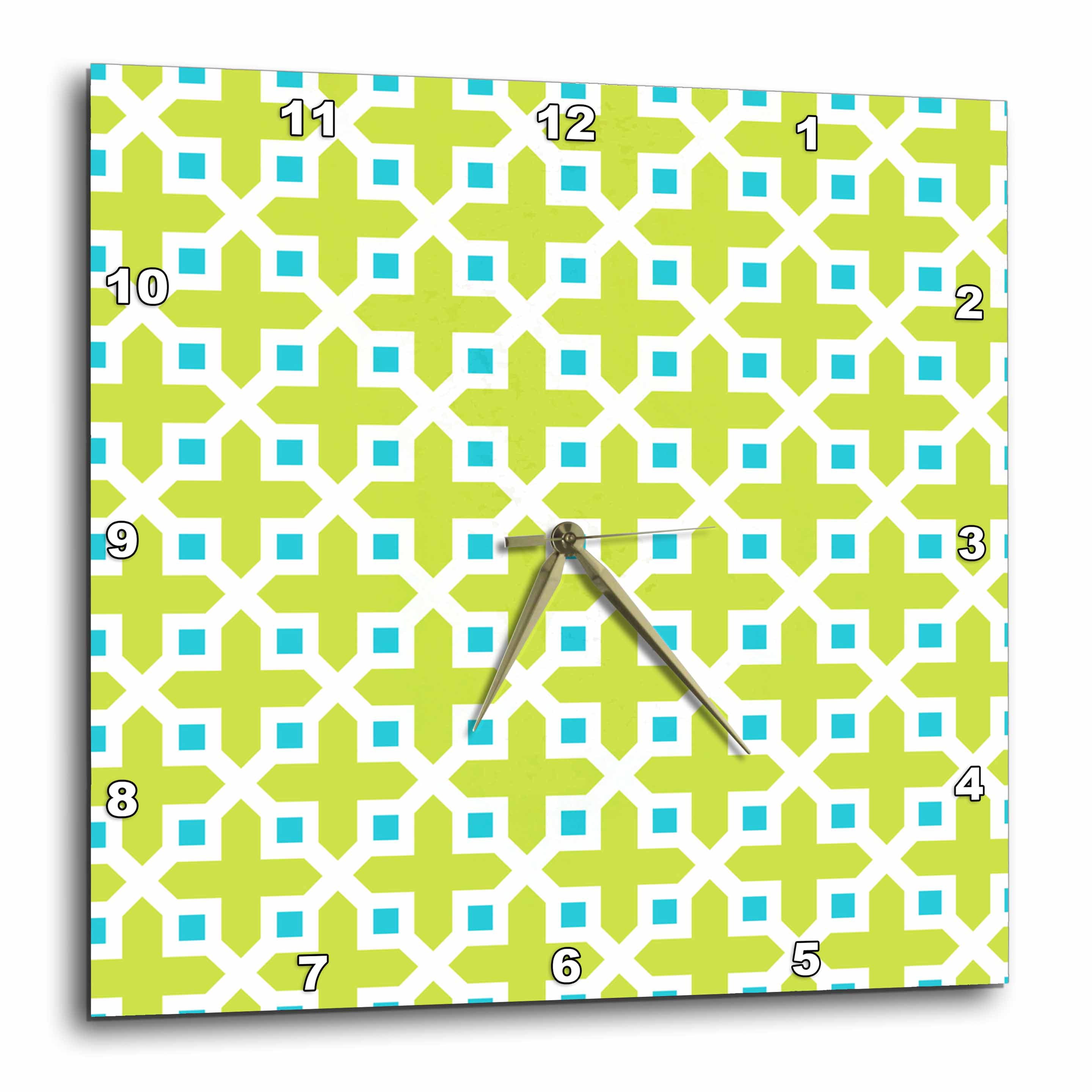 3drose, Cross Pattern Lime Green and Turquoise, 13x13 Wall Clock ...
