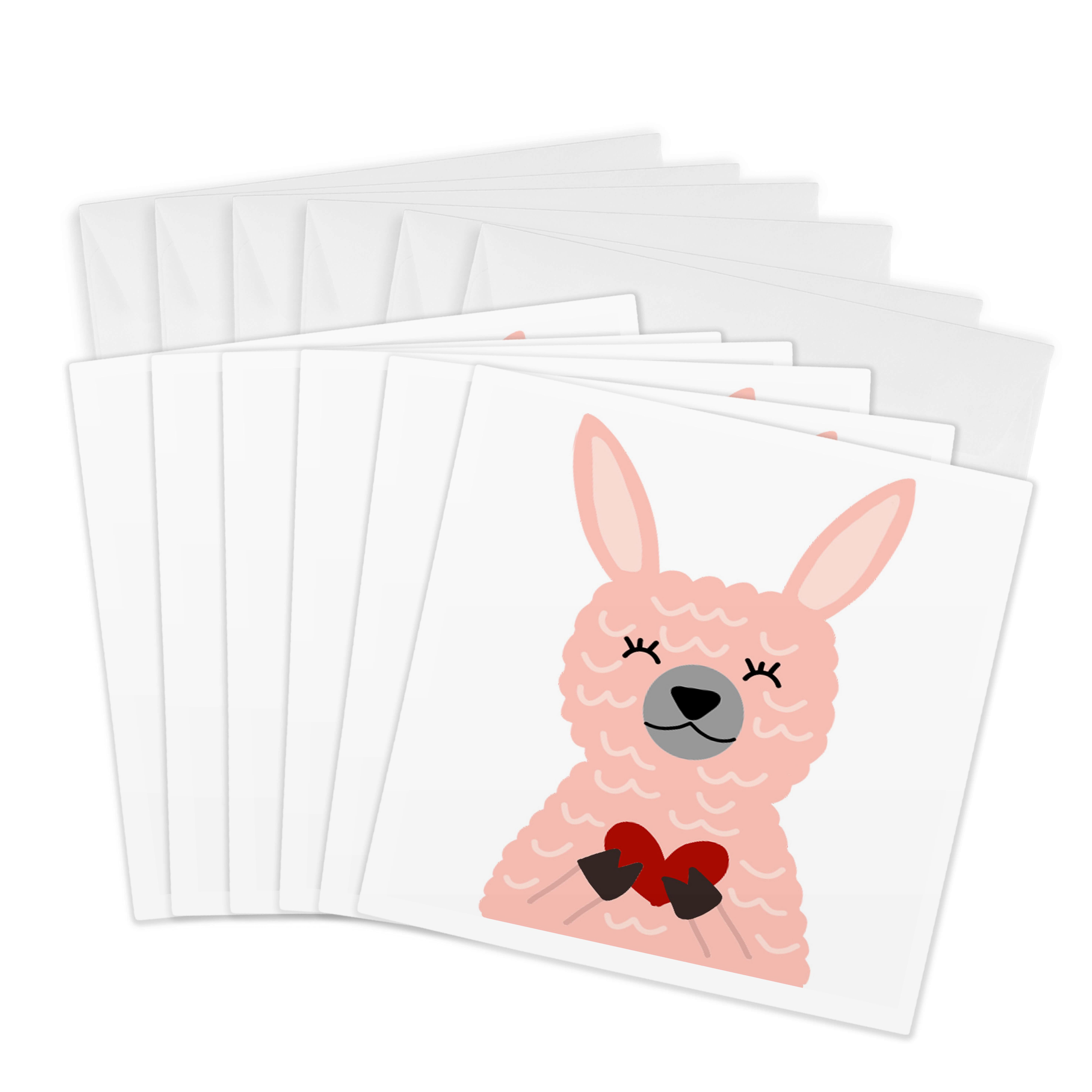 3drose, Cute Adorable Pink Llama Holding a Heart Cartoon, 6 Greeting ...