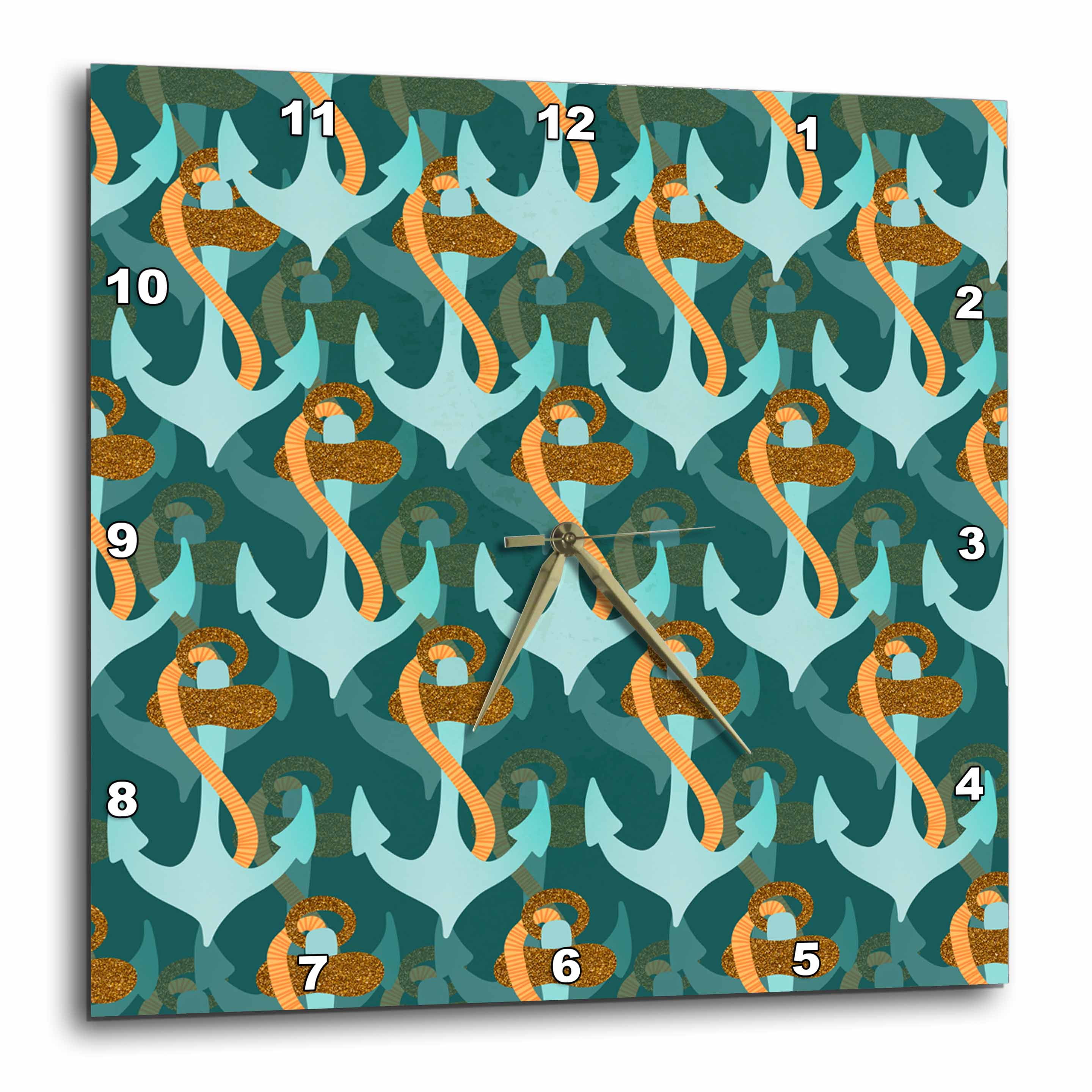 3drose, Cute Aqua Blue Sailing Anchor Pattern, 10x10 Wall Clock ...