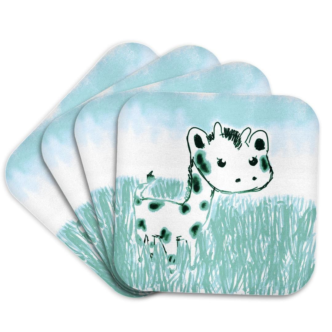 3drose, Cute Aqua Giraffe Cartoon Art Animals Jungle Theme, Set of 4 ...