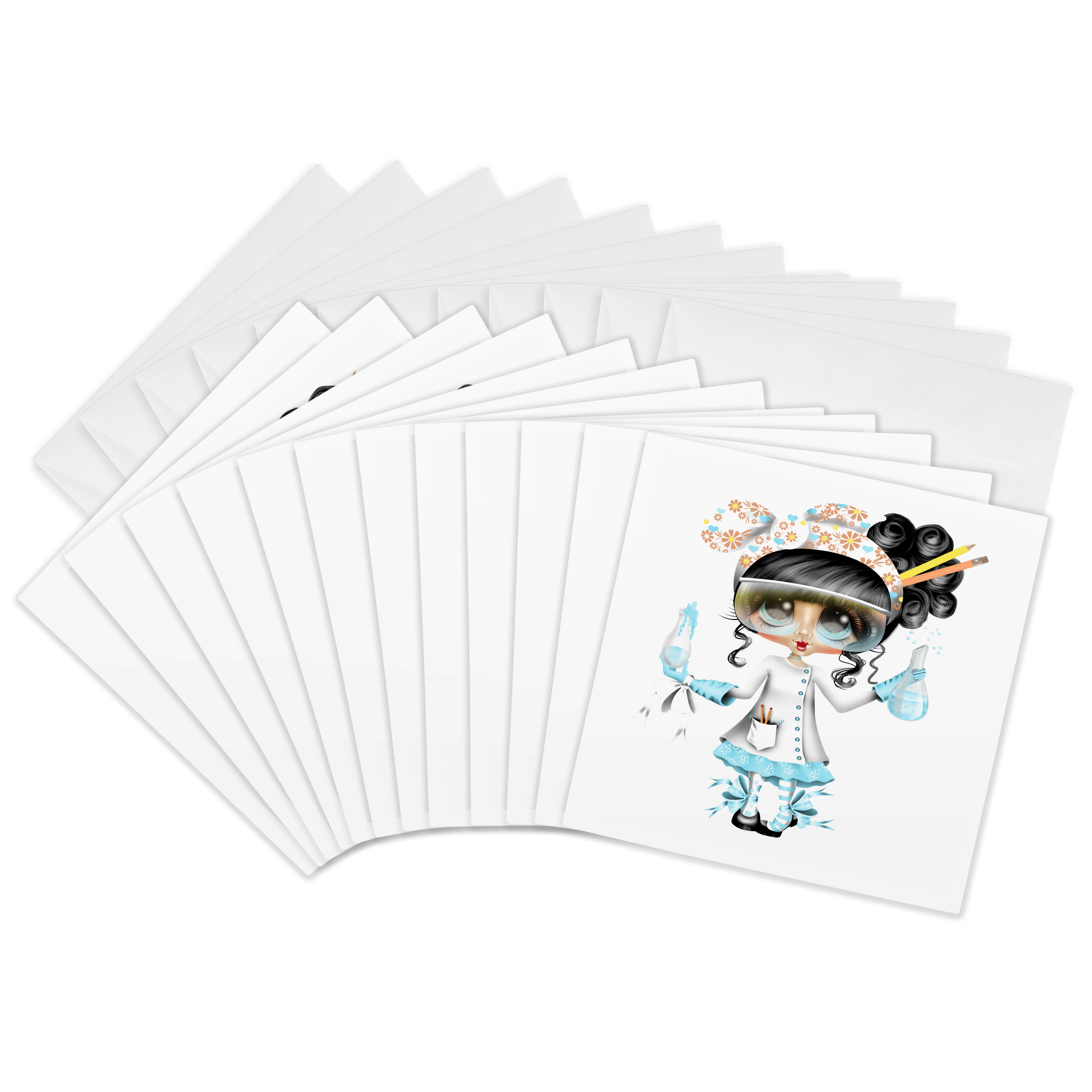 3drose, Cute Aqua Girl Scientist Illustration, 12 Greeting Cards with ...