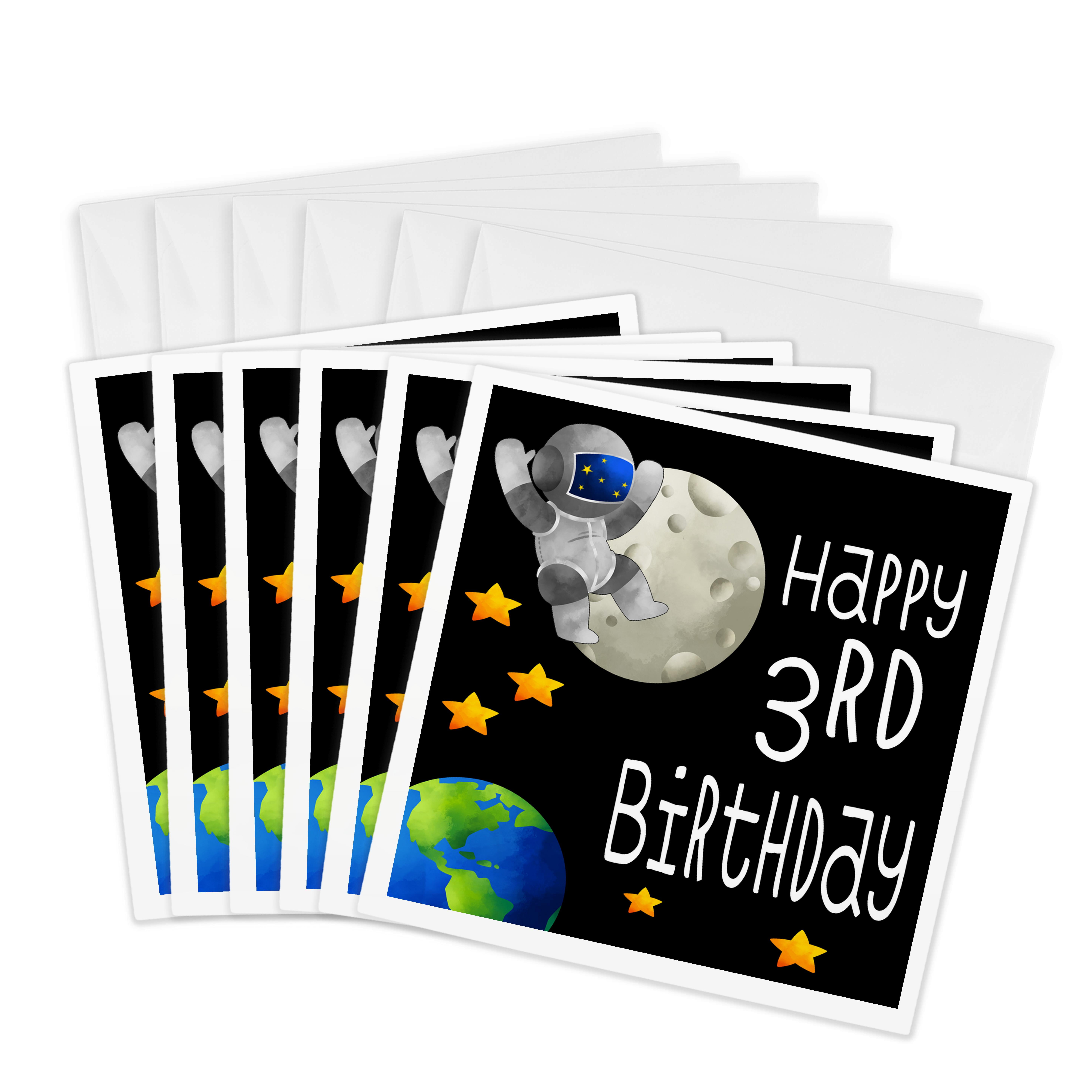 3drose, Cute Astronaut Space Themed Happy 3rd Birthday, 6 Greeting ...