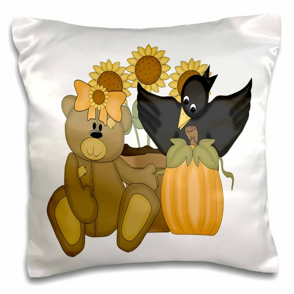 3drose, Cute Autumn Sitting Bear with Crow, Pumpkin, and Sunflowers ...