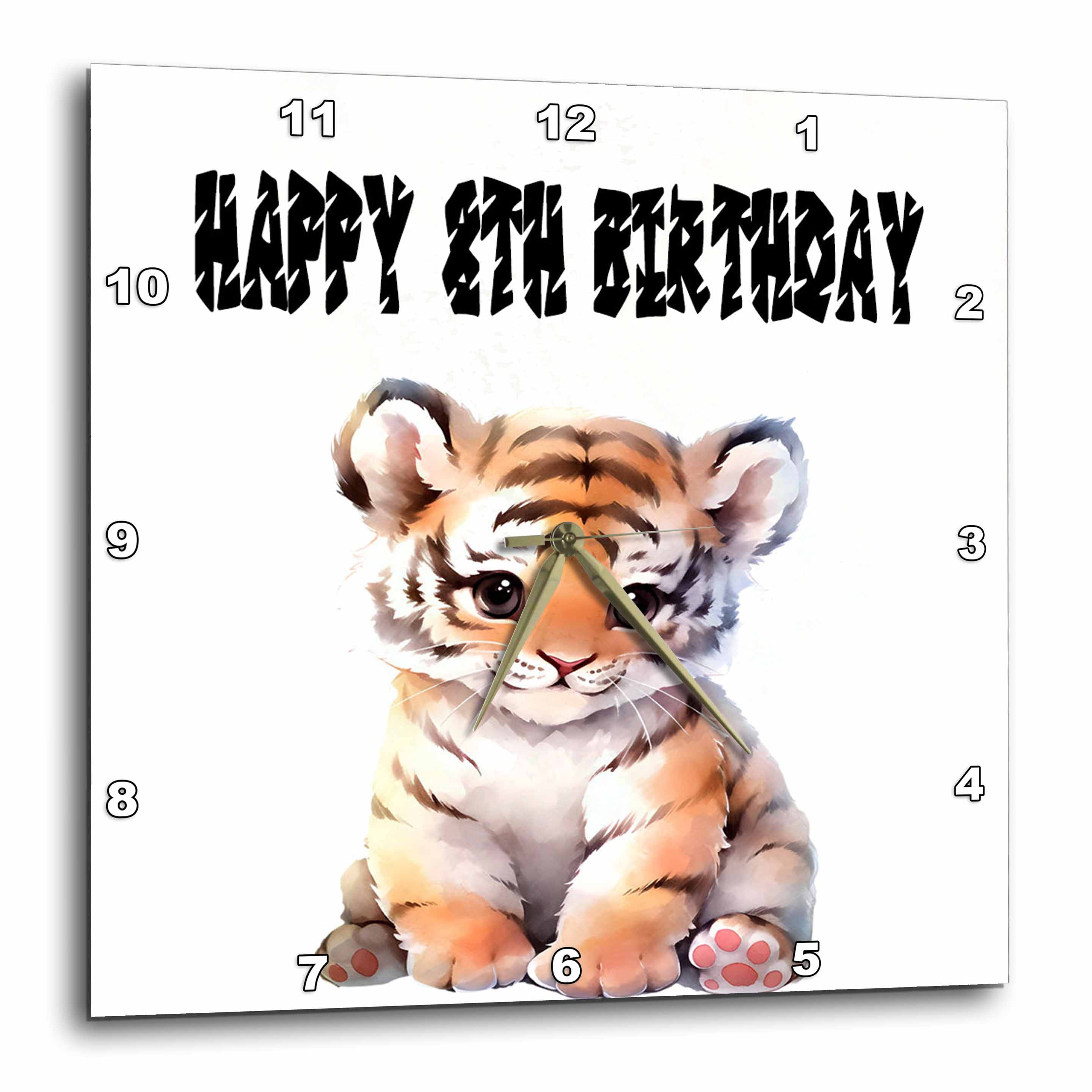 3drose, Cute Baby Tiger Happy 8th Birthday, 15x15 Wall Clock - Walmart.com