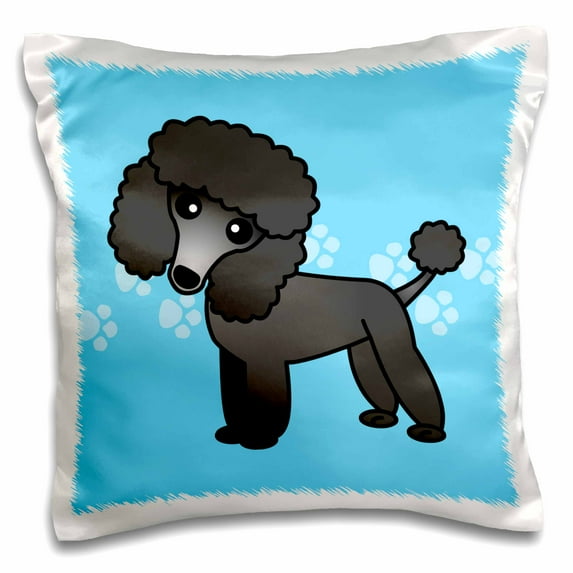 3drose, Cute Black Poodle Blue Paw Print Background, 16x16 inch Pillow ...
