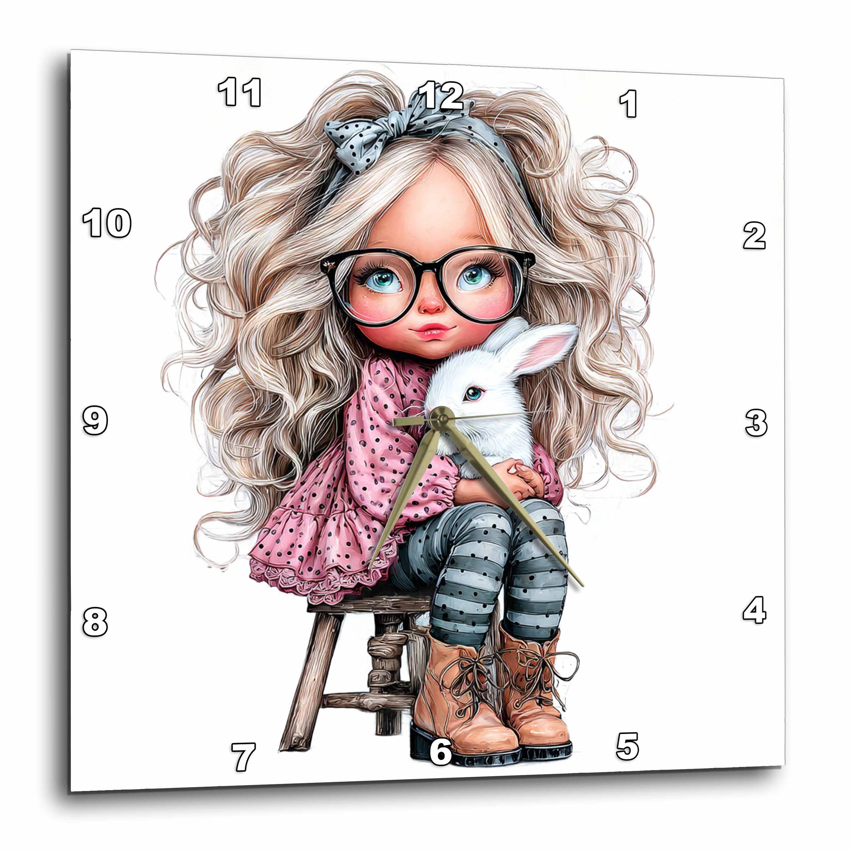 3drose, Cute Blond Little Girl with a Bunny Illustration, 10x10 Wall ...