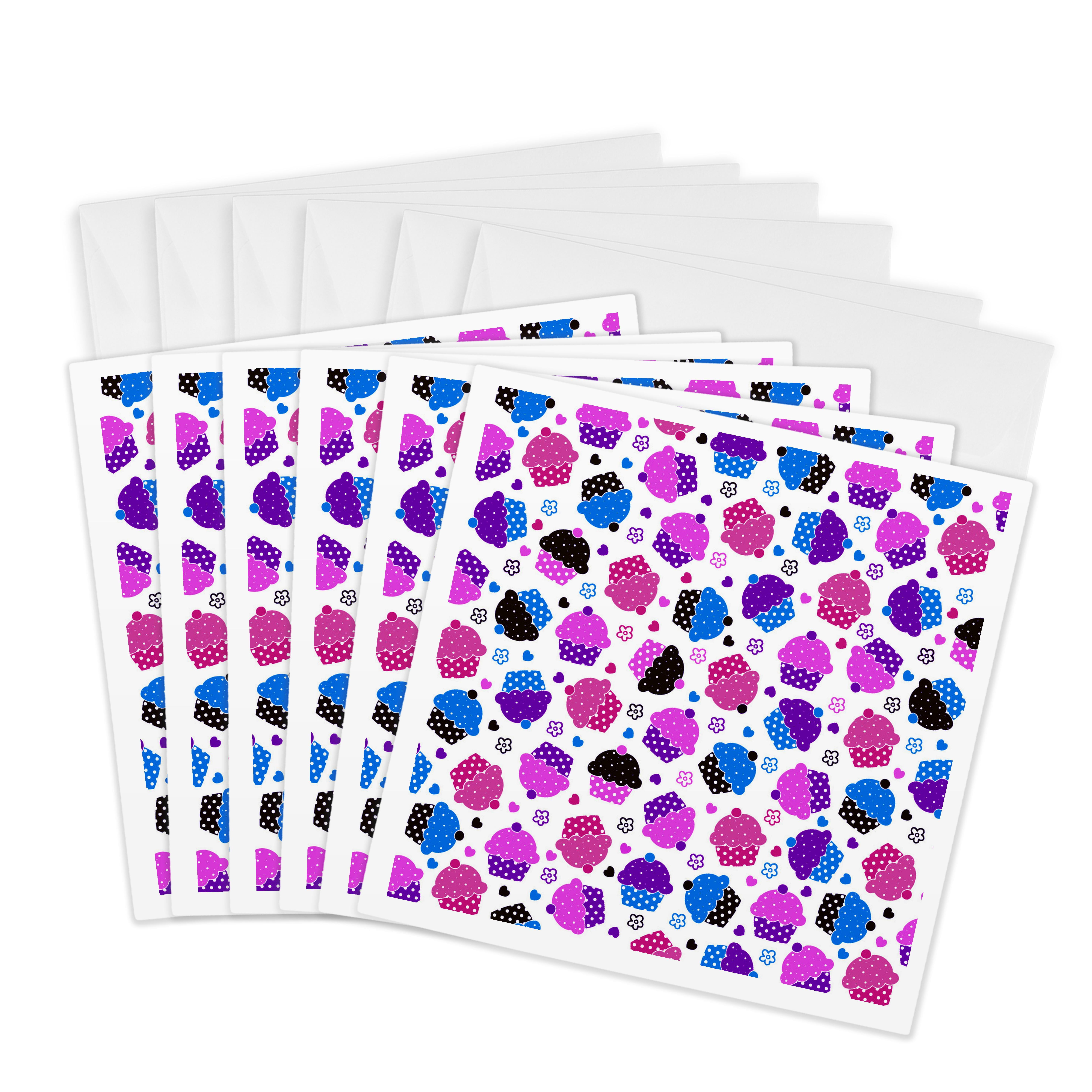 3drose, Cute Blue, Pink, Purple, and Black Chubby Cupcakes Pattern, 6 ...