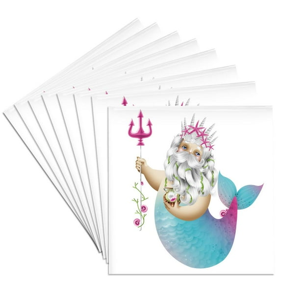 3drose, Cute Blue, Pink and White Neptune Merman Illustration, Set of 8 ...