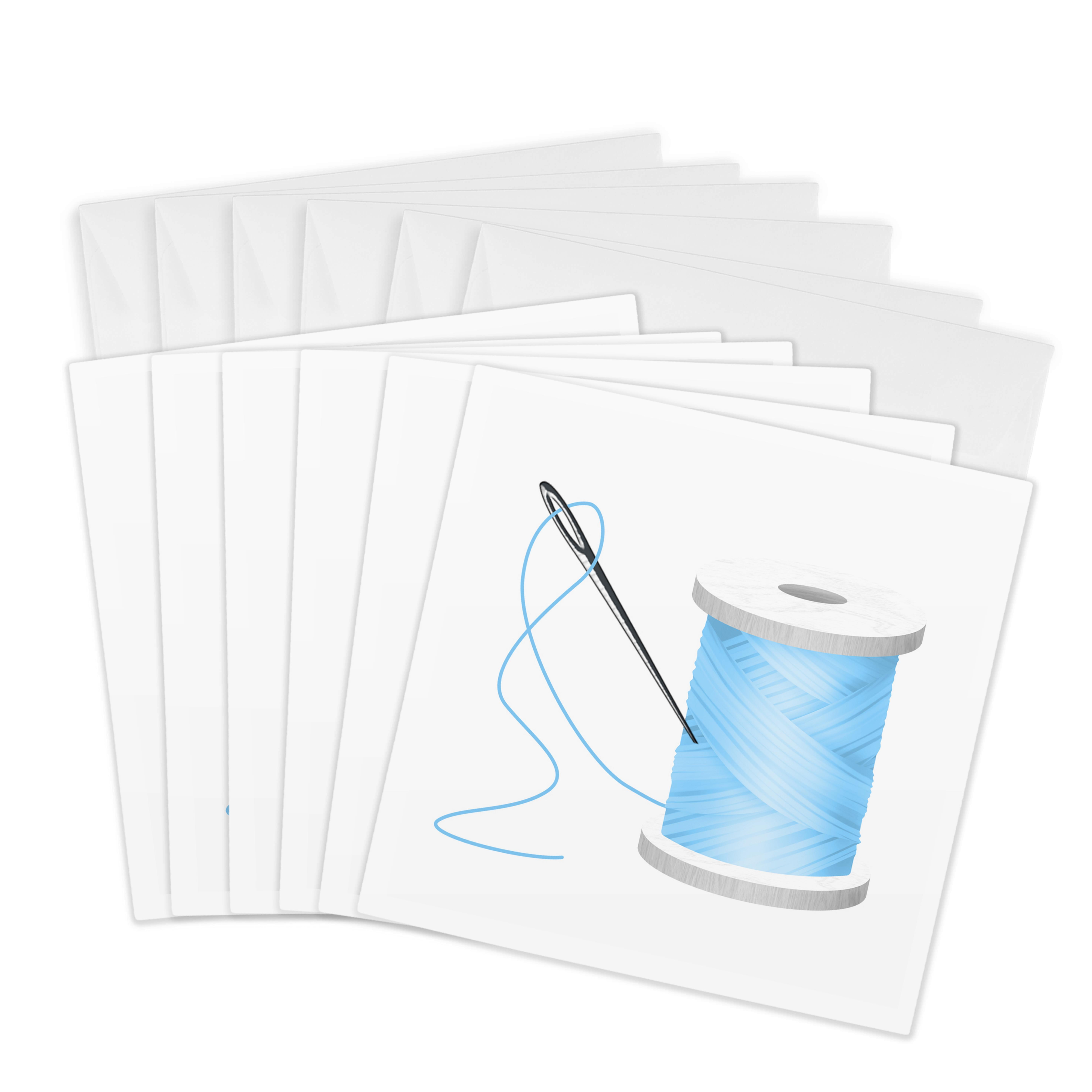 3drose, Cute Blue Spool of Thread and Needle Illustration, 6 Greeting ...