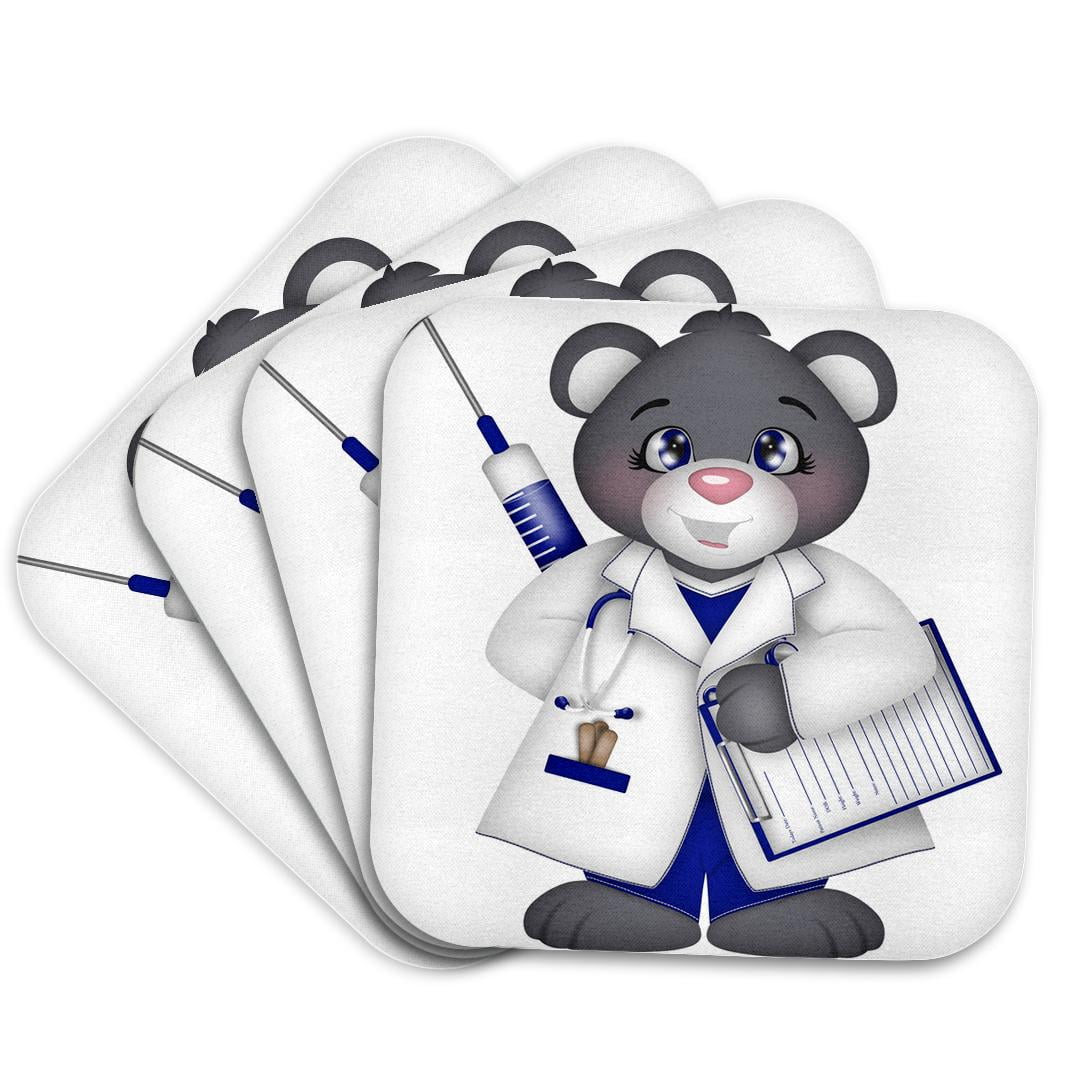3drose, Cute Blue, White, and Gray Bear Doctor Illustration, Set of 4 ...
