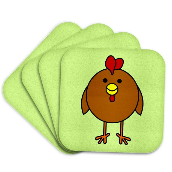 3drose, Cute Brown Chicken with Green Background, Set of 4 Coasters ...