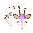 3drose, Cute Brown Giraffe Face with Purple Flowers Illustration, Set ...