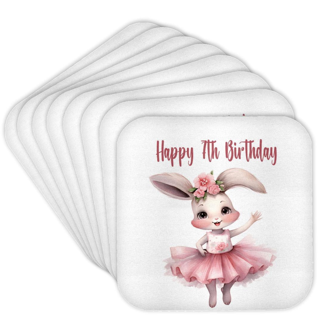 3drose, Cute Bunny Ballerina Happy 7th Birthday, Set of 8 Coasters ...