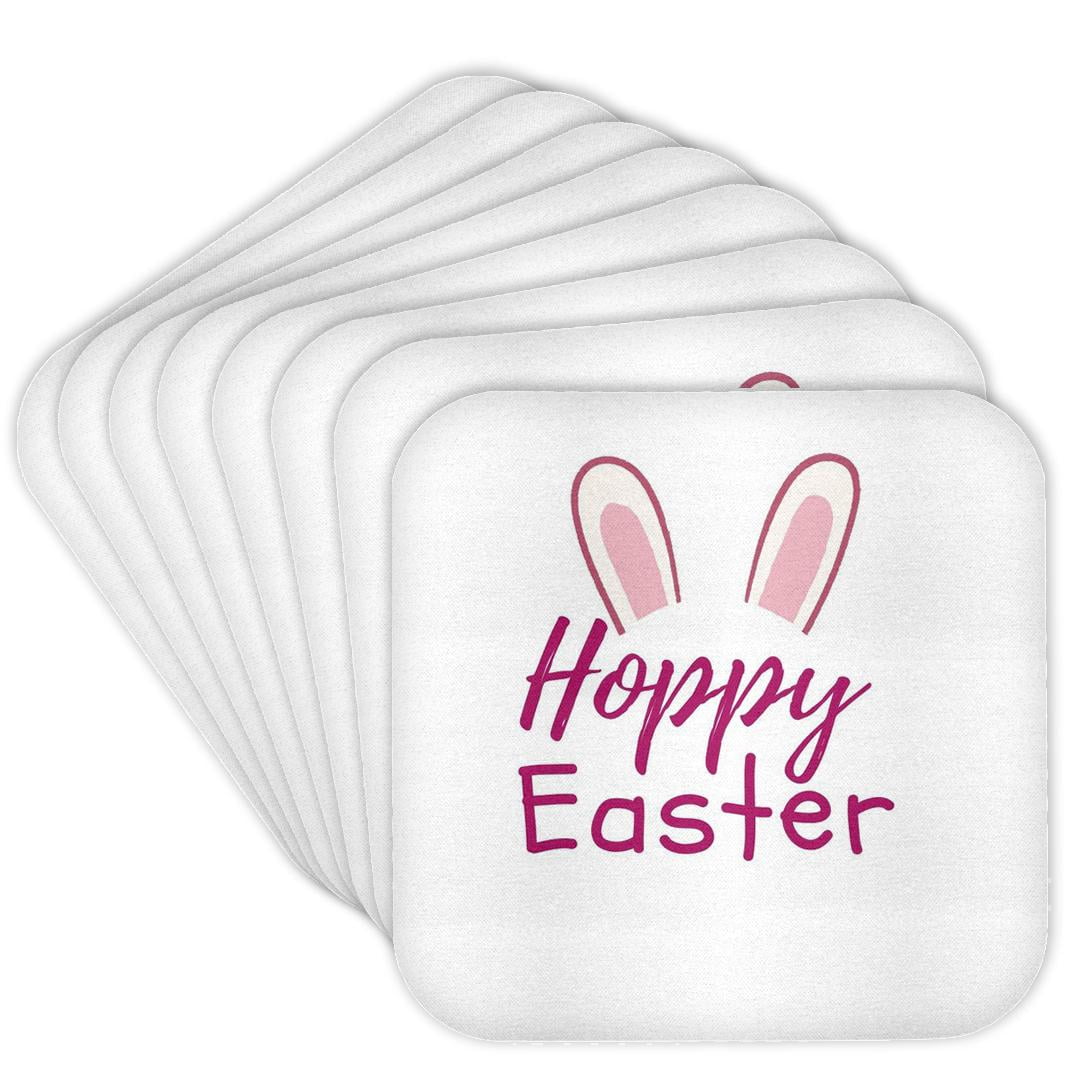 3drose, Cute Bunny Ears with Text of Hoppy Easter, Set of 8 Coasters ...