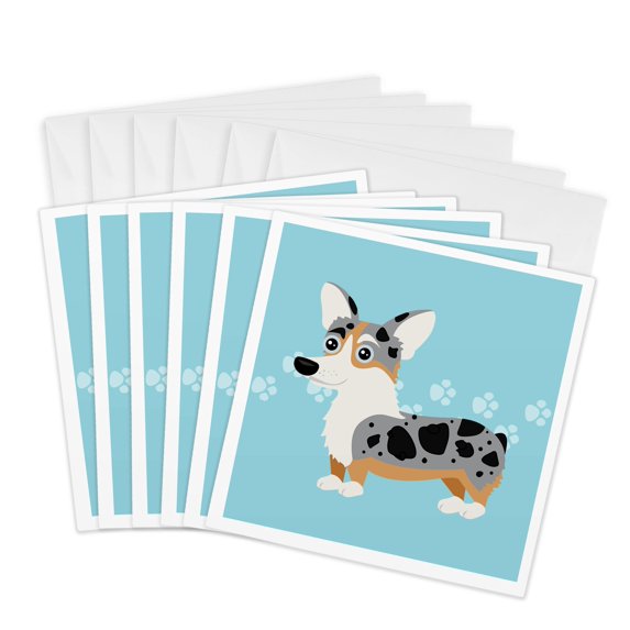 3drose, Cute Cartoon Corgi Art Merle, 6 Greeting Cards with Envelopes ...