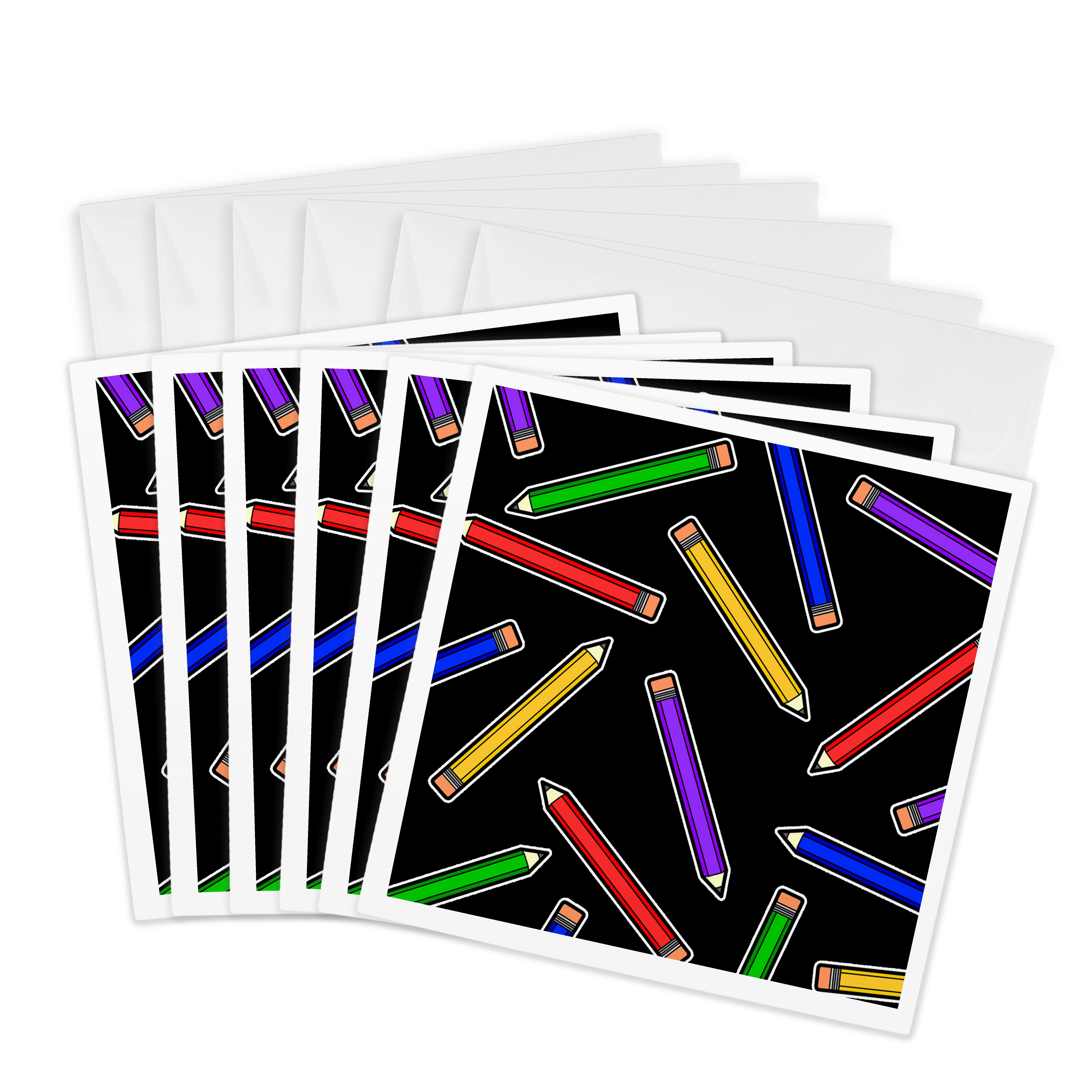 3drose, Cute Cartoon Primary Colors Pencil Print - Black, 6 Greeting ...