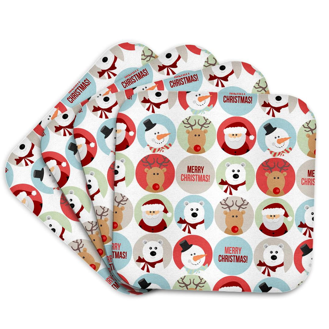 3drose, Cute Christmas Characters Pattern, Set of 4 Coasters - Cork ...