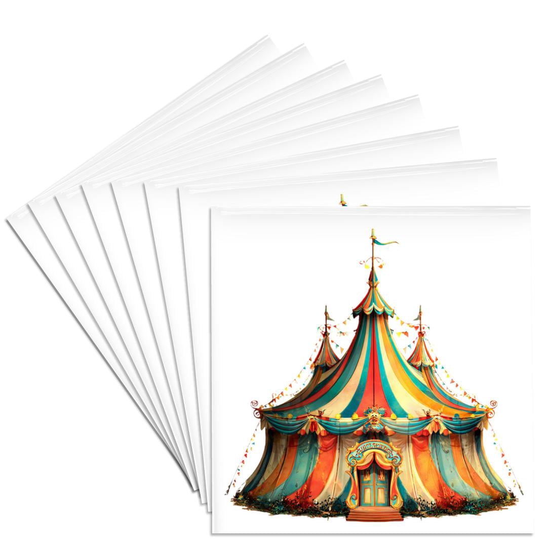 3drose, Cute Circus Tent Illustration, Set of 8 Ceramic Tile Coasters ...
