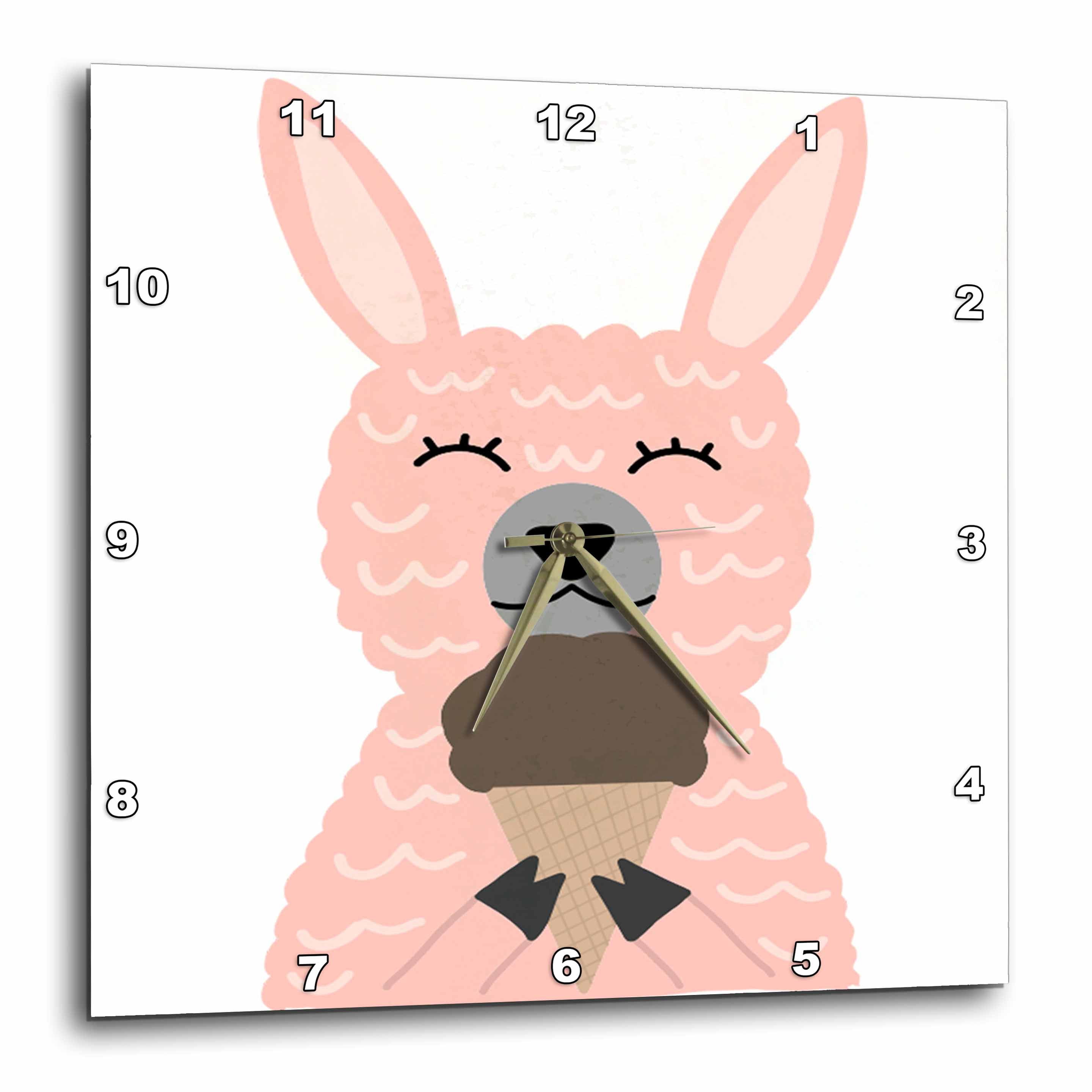 3drose, Cute Cuddly Pink Llama Eating a Chocolate Ice Cream Cone, 13x13 ...