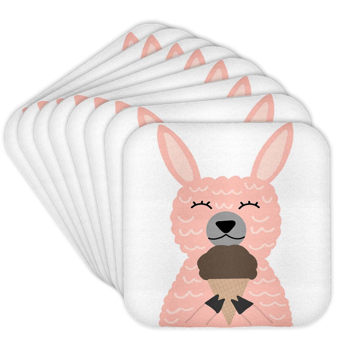 3drose, Cute Cuddly Pink Llama Eating a Chocolate Ice Cream Cone, Set ...